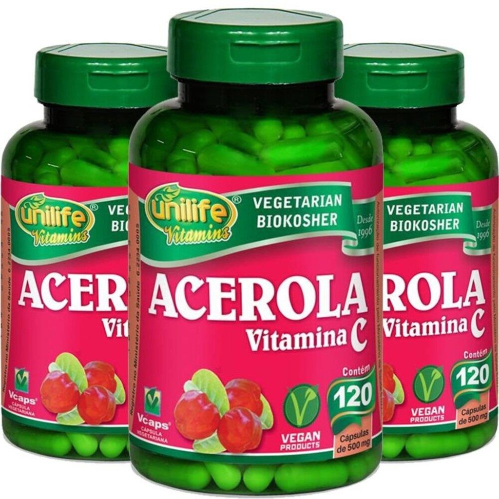 Kit Vitamina C Acerola Unilife - 120 Cápsulas - 3 unidades | Centauro