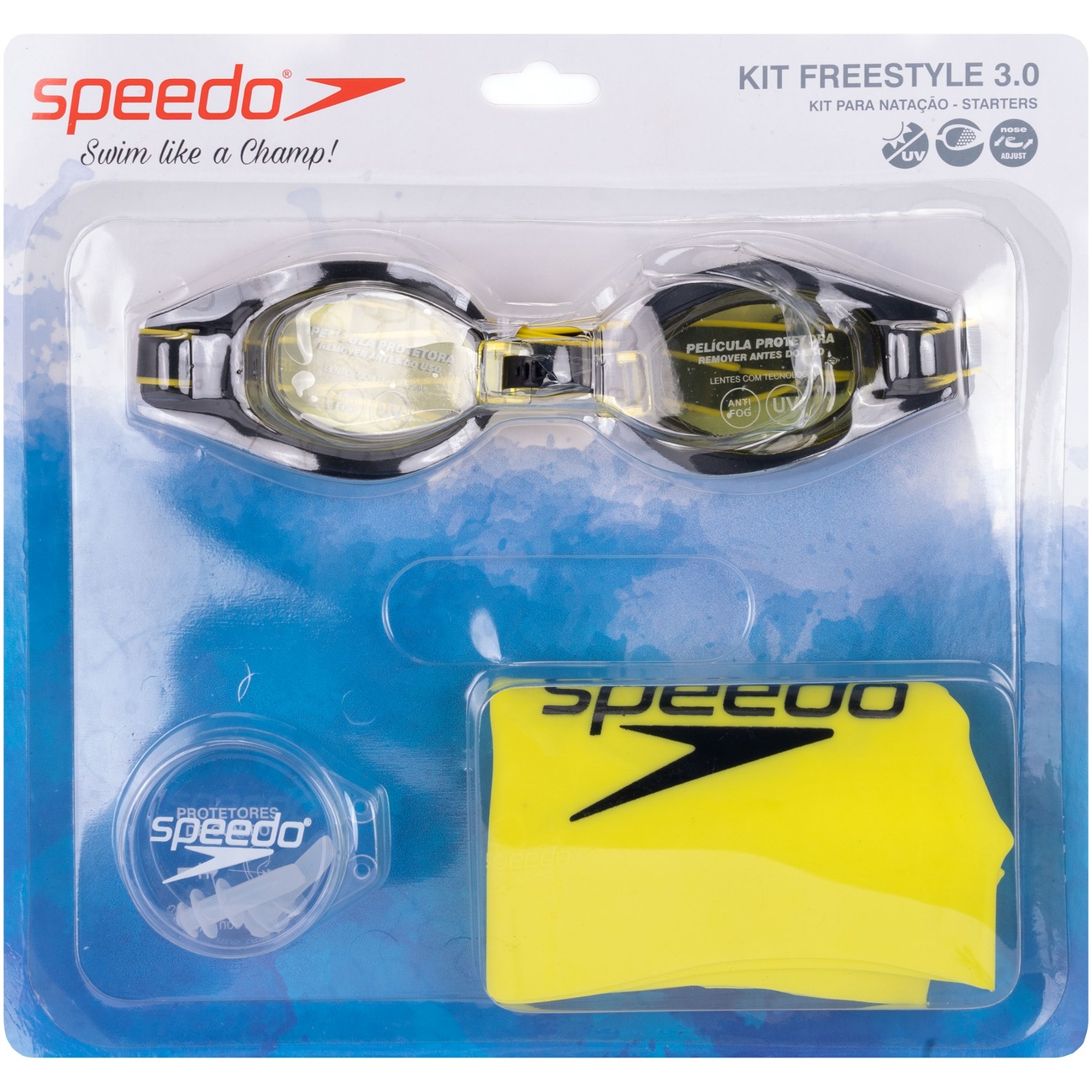 Kit de Mergulho Speedo: Óculos + Touca + Proteção de Ouvido Freestyle 3 ...