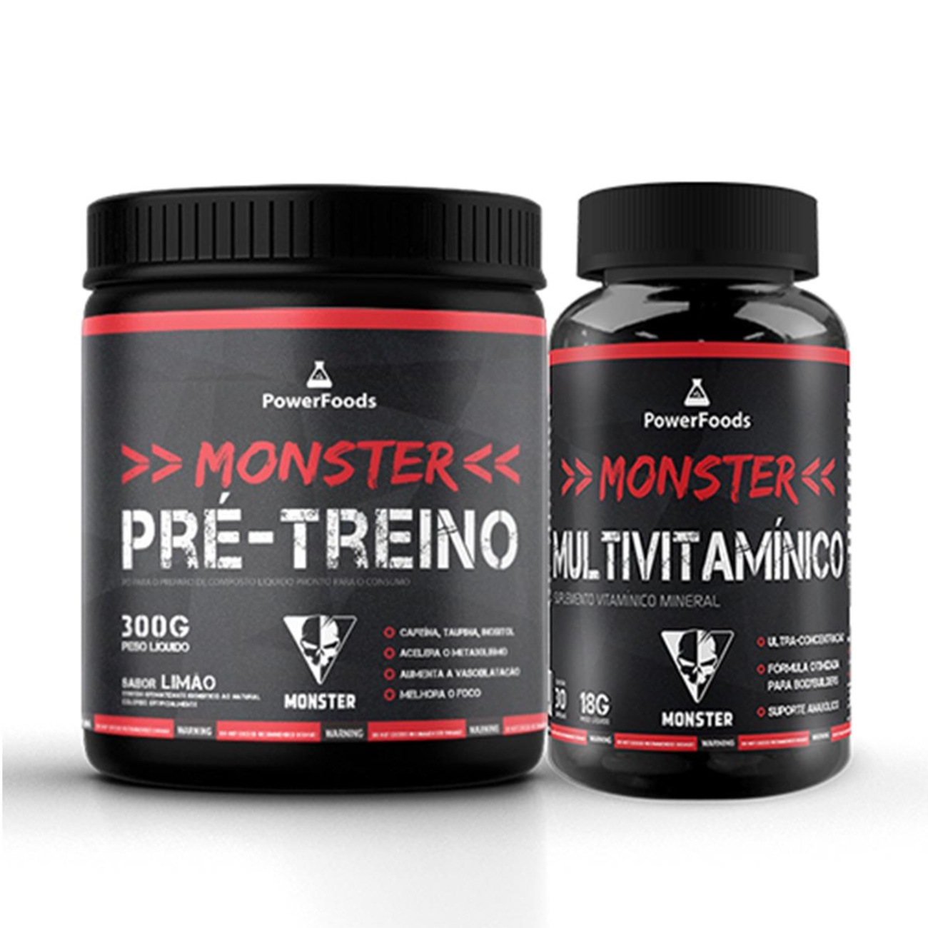 Kit Monster Pré-Treino 300 gramas + Monster Multivitaminico 30 cápsulas ...