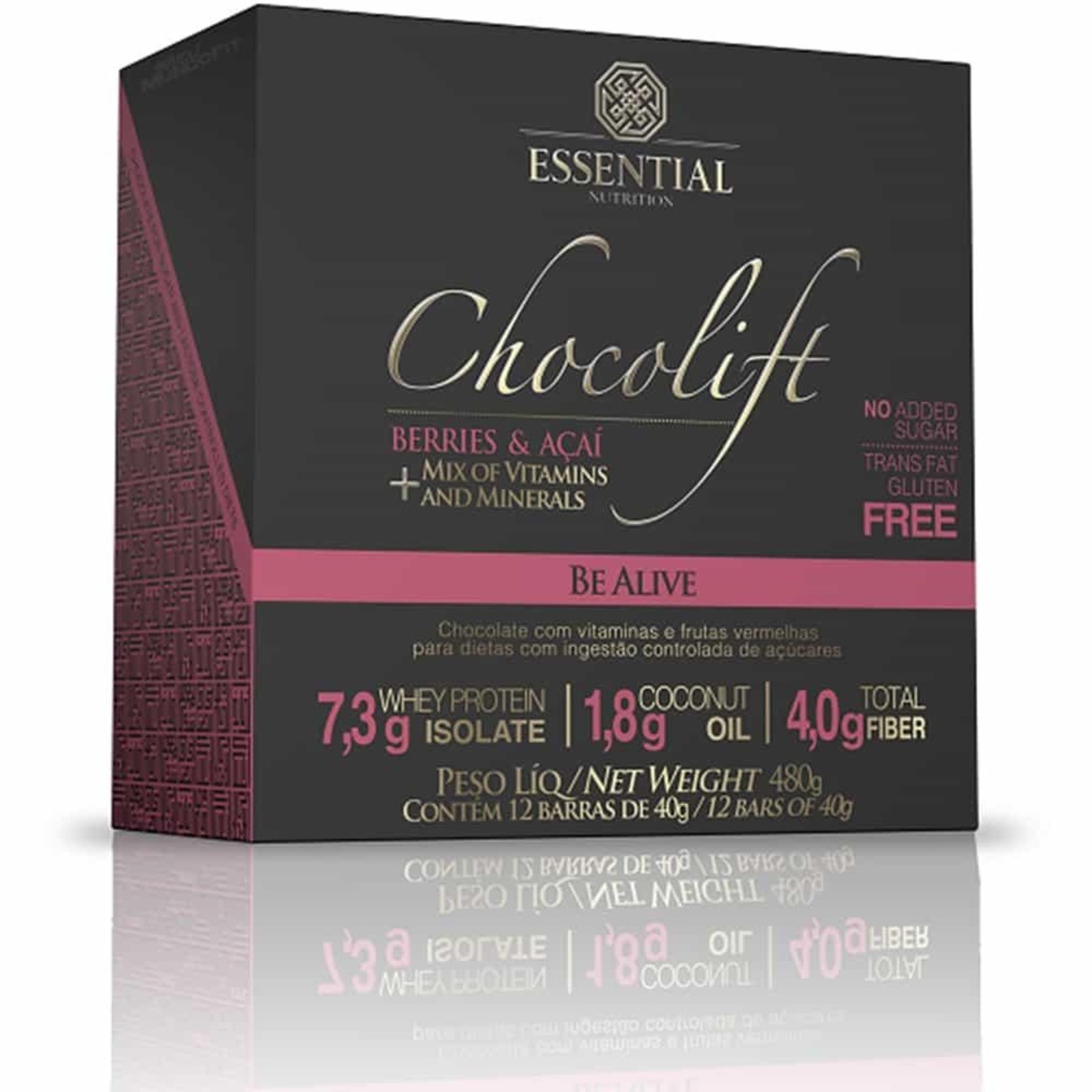 Barra de Chocolate Essential Nutrition Chocolift Be Alive - Berries e ...