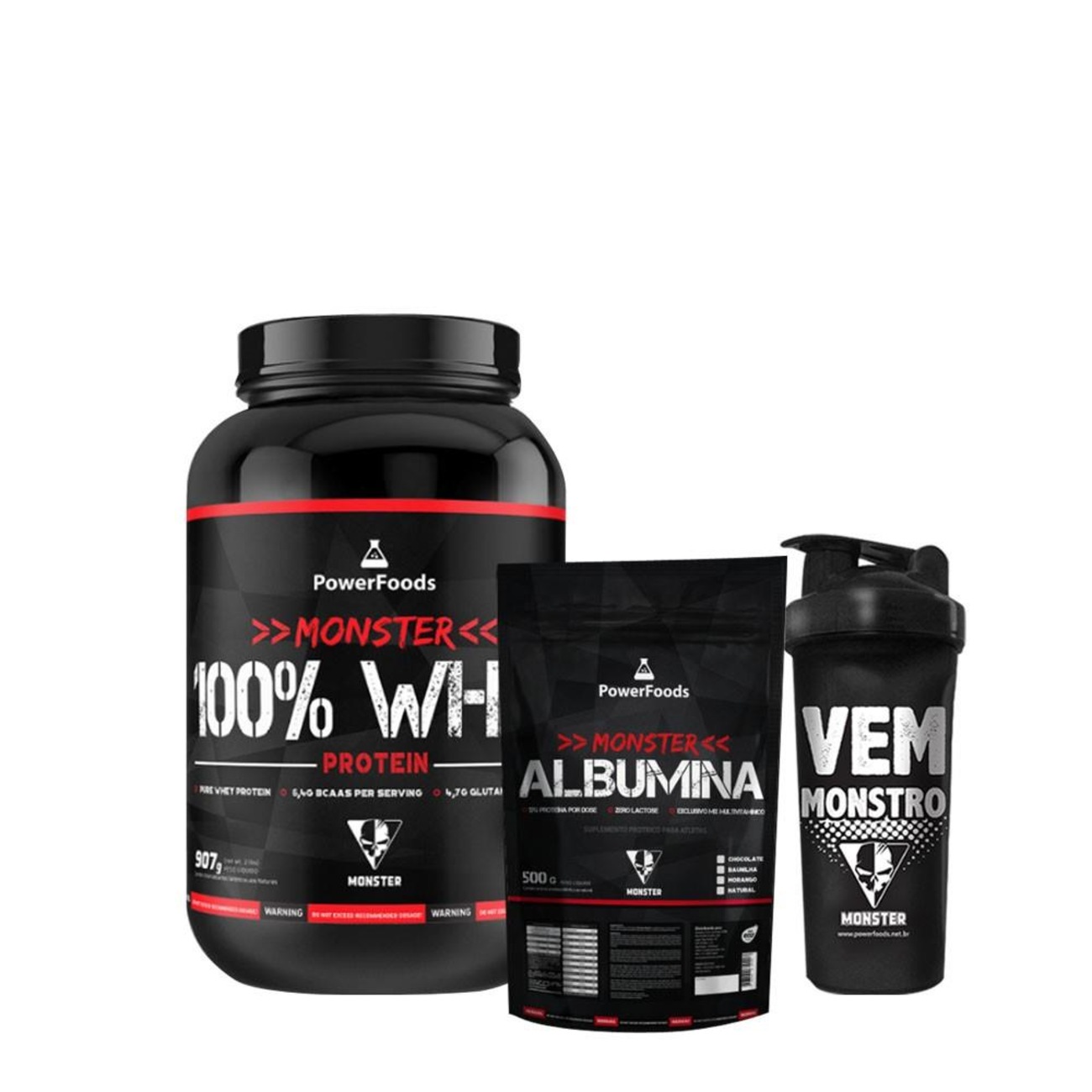 Kit Monster 100% Whey Protein PowerFoods 907g + Monster Albumina 500g ...