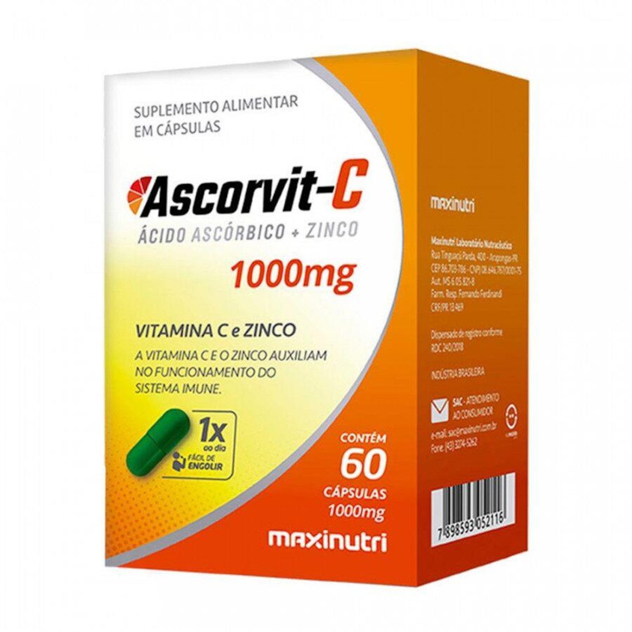 AscorVit C 1000mg Vitamina C Zinco Maxinutri - 60 Cápsulas | Centauro