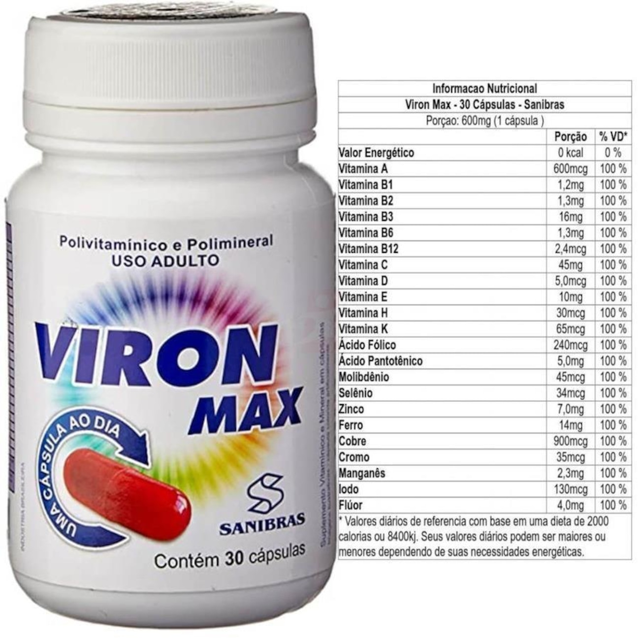 Multivitaminico Viron Max Sanibras Complexo Vitamínico e Mineral - 30 ...