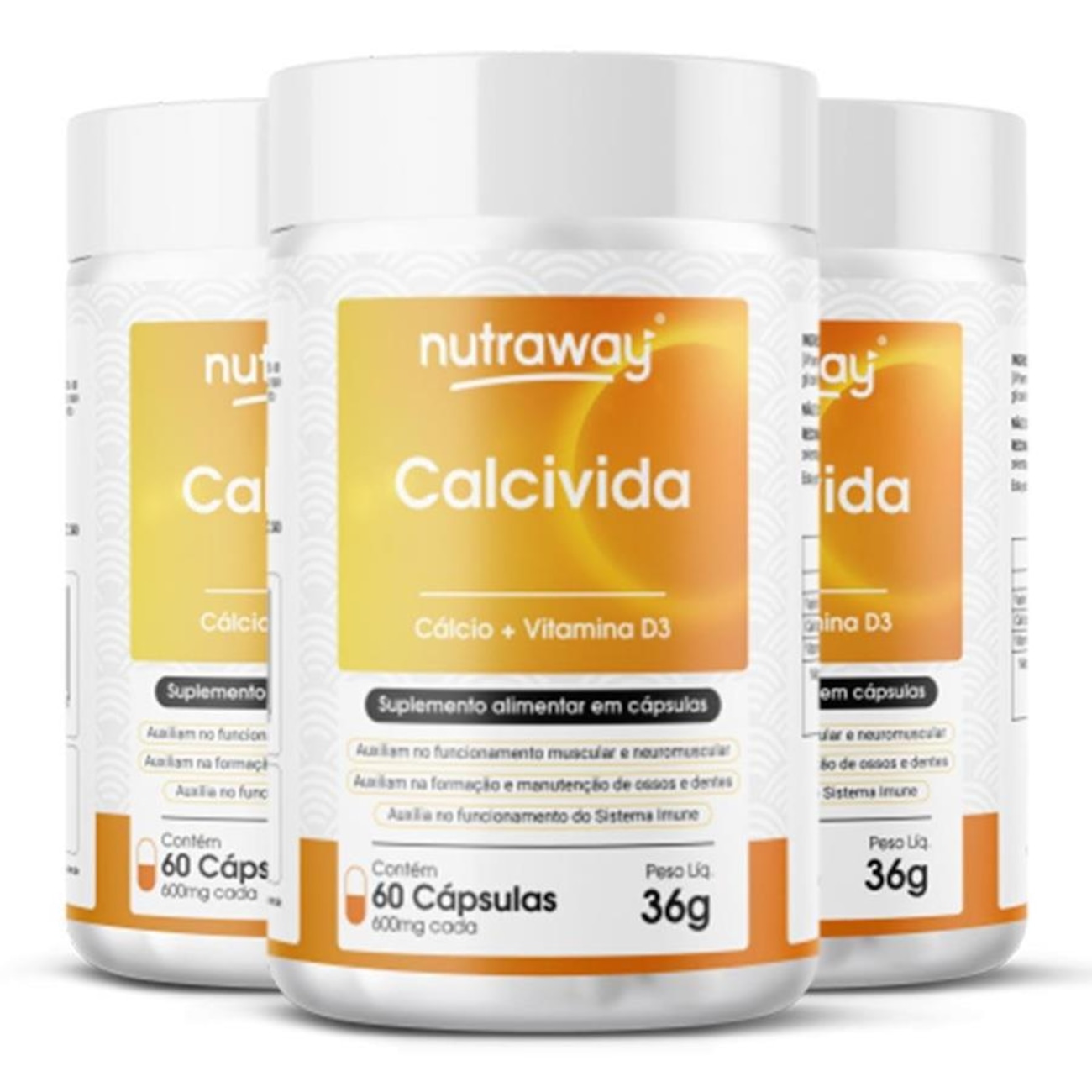 Kit Suplemento Alimentar Nutraway Calcivida 600mg - 60 Cápsulas - 3 ...