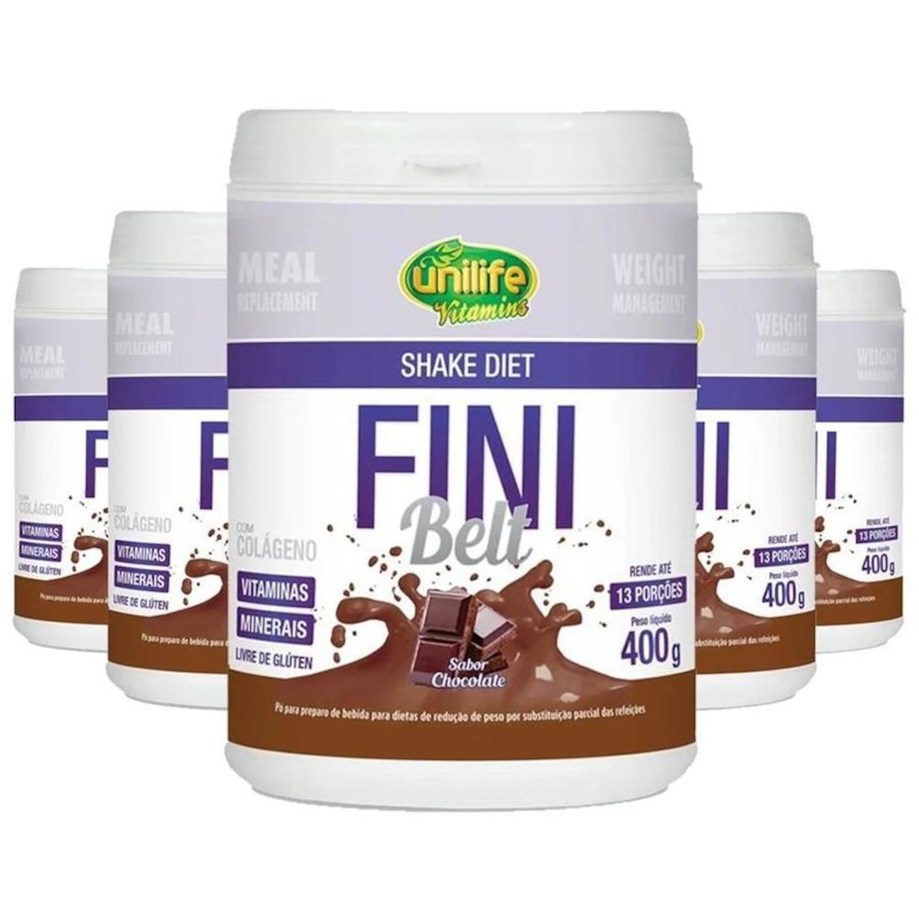 Kit Shake Diet com Colágeno Fini Belt Unilife - Chocolate - 400g - 5 ...