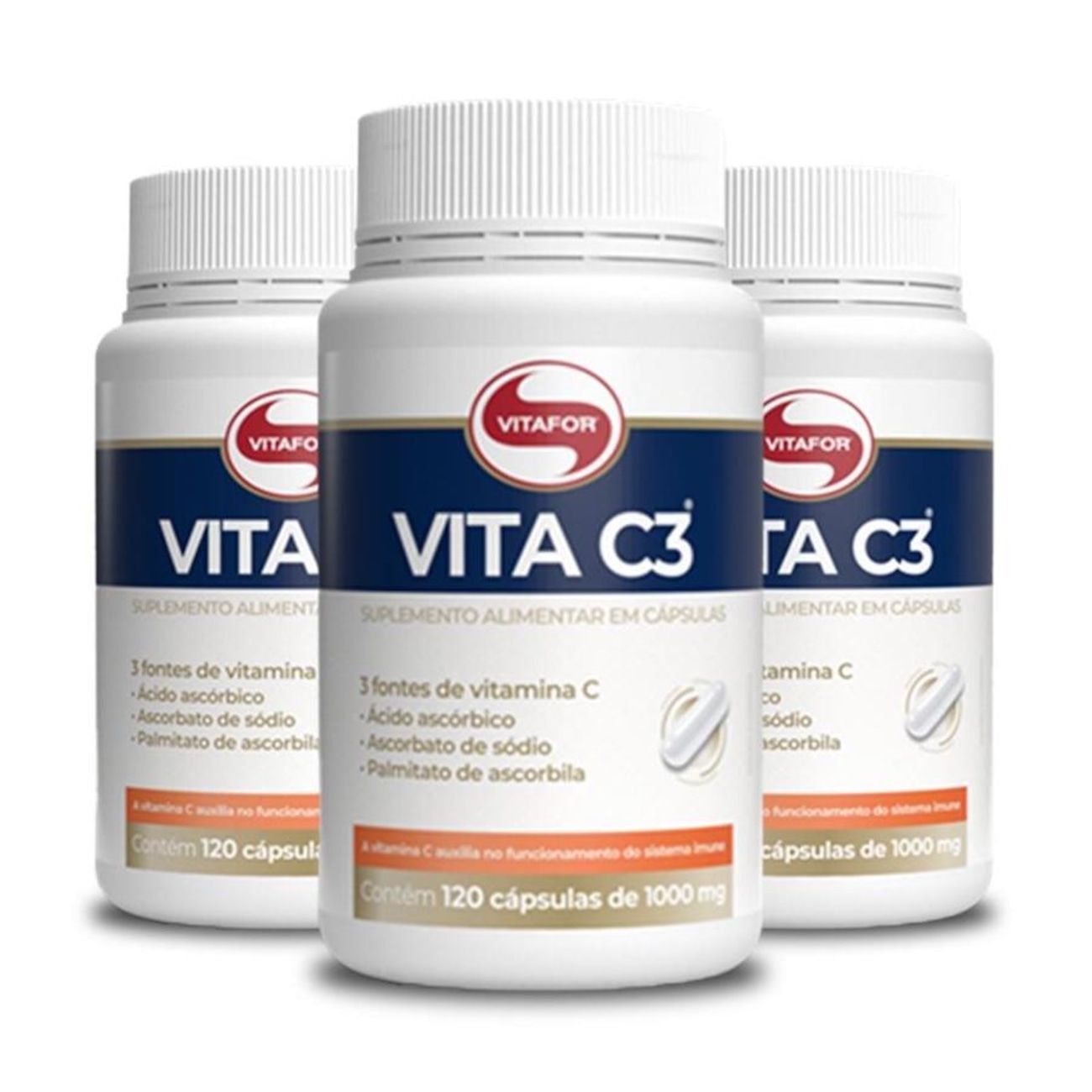 Kit Vita C3 Vitamina C Vitafor - 120 cápsulas - 3 unidades | Centauro