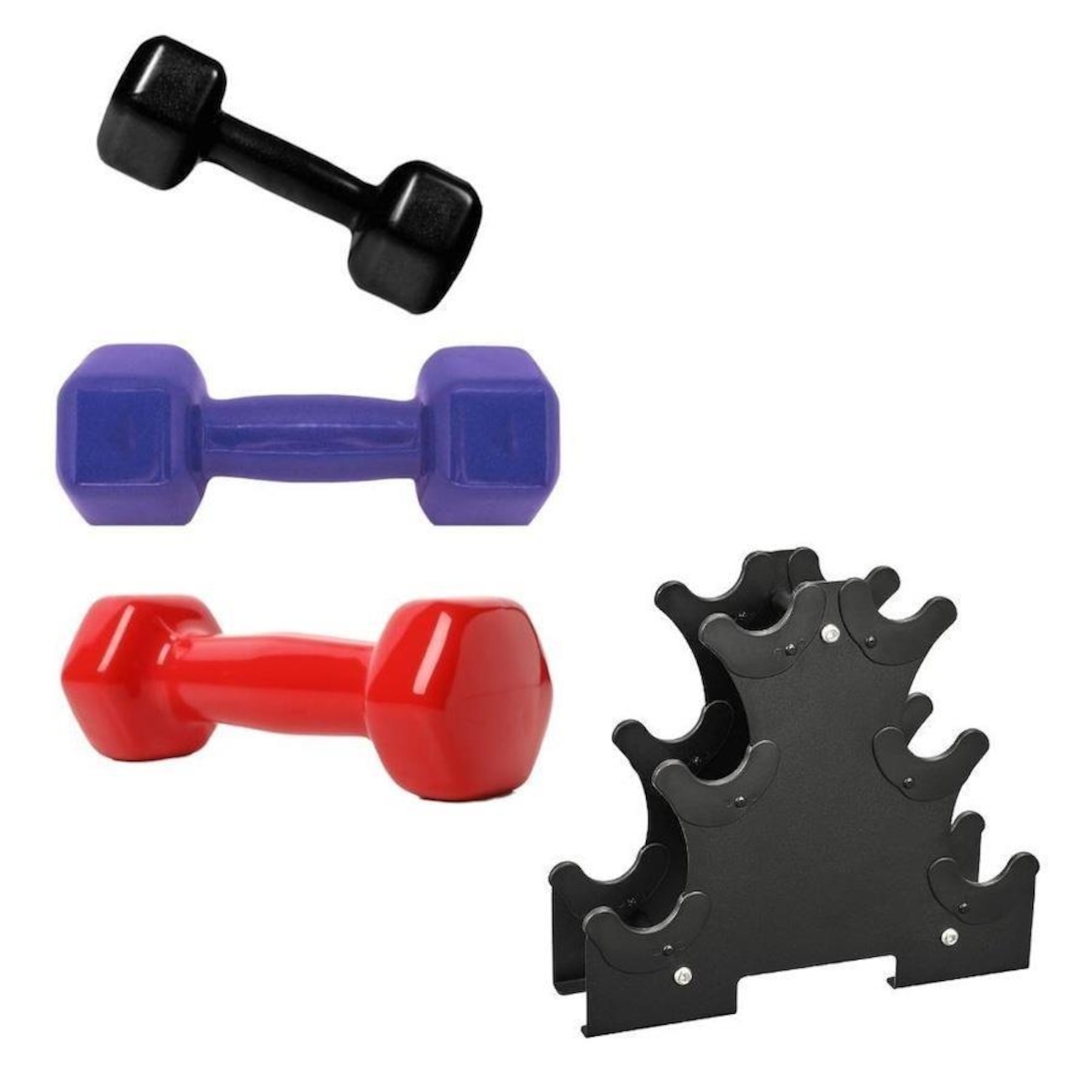 Kit Bonafit: 3 Halteres Sextavados Peso + Suporte - 12kg | Centauro