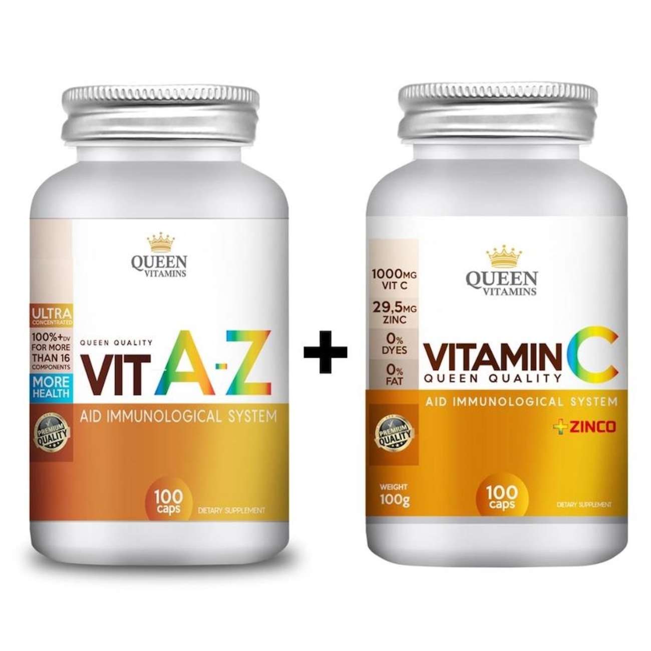 Kit Multivitamínico Queen Vitamins Completo Vit A-Z 100 caps + Vitamina ...