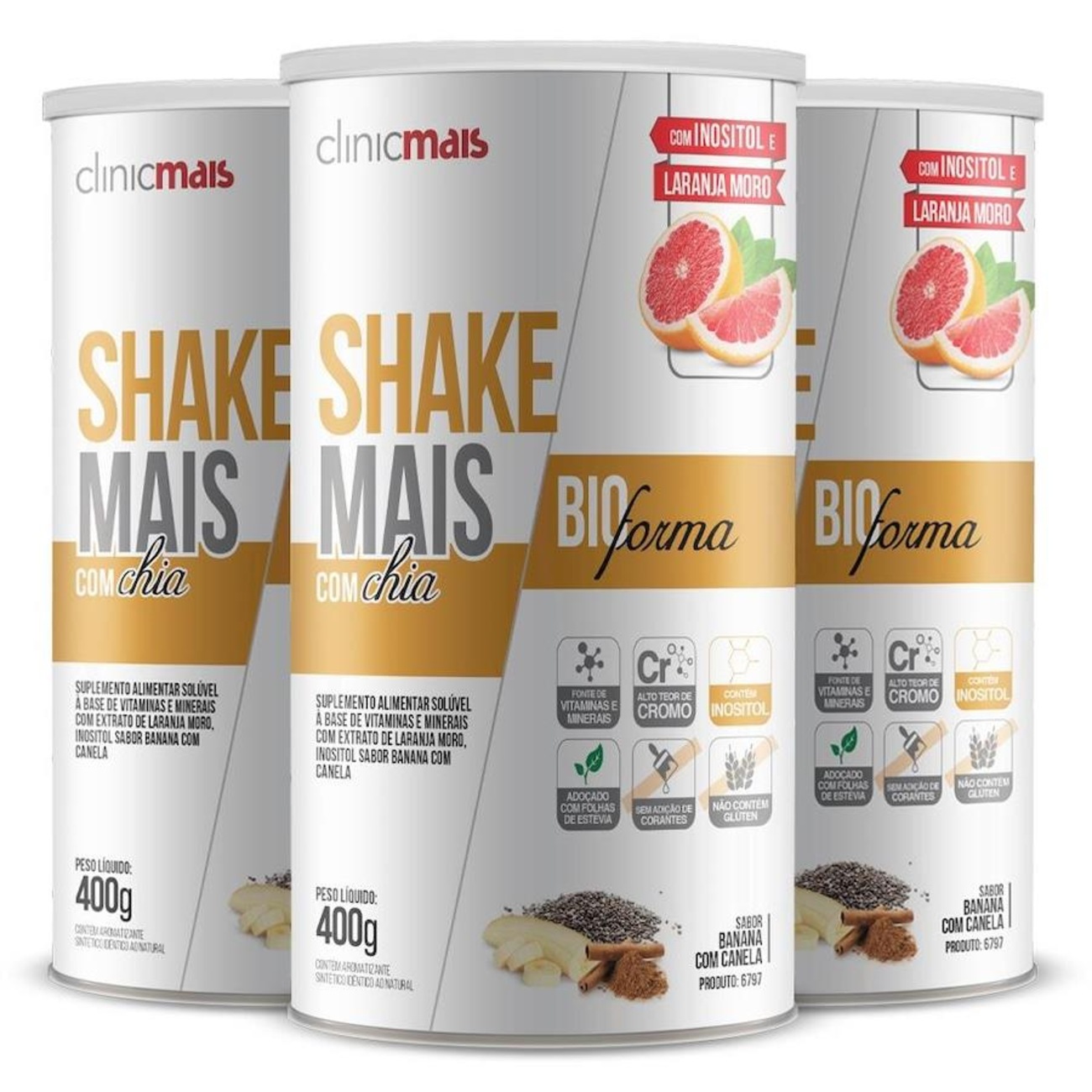 Kit de Shake Bioforma com Chia Clinic Mais - Banana com Canela - 400g ...