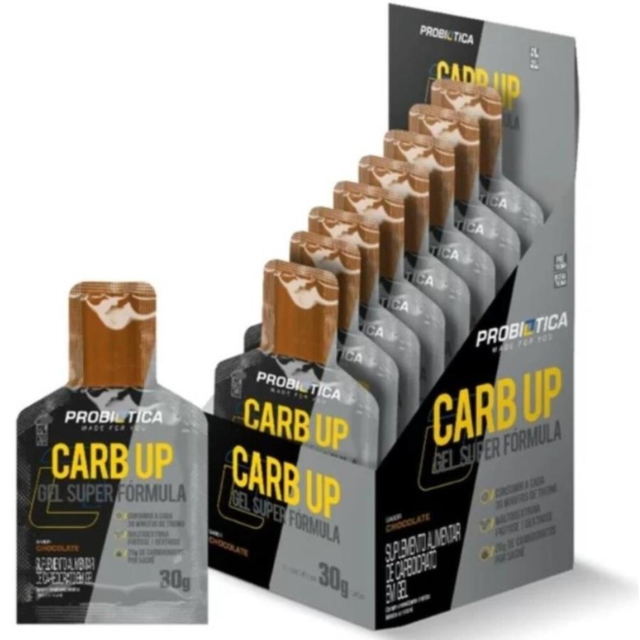Carb Up Gel Super Fórmula Probiótica - Chocolate - 10 Sachês - 30G ...