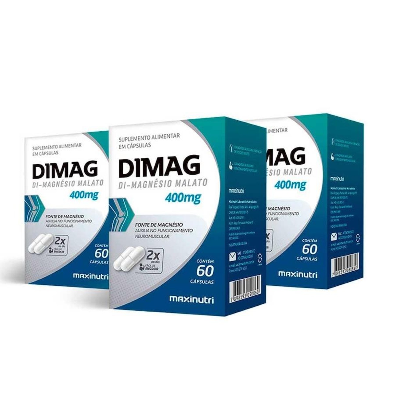 Kit Dimag Dimalato de Magnésio 400mg Maxinutri 60 cápsulas - 3 unidades ...