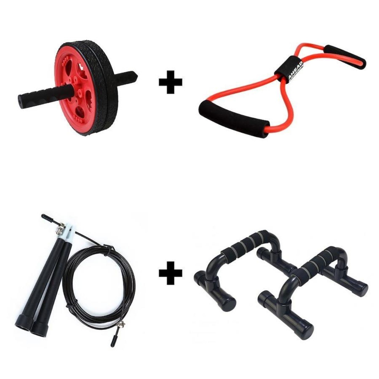 Kit Roda e Apoio Abdominal + Corda + Elástico Expansor Ahead Sports ...
