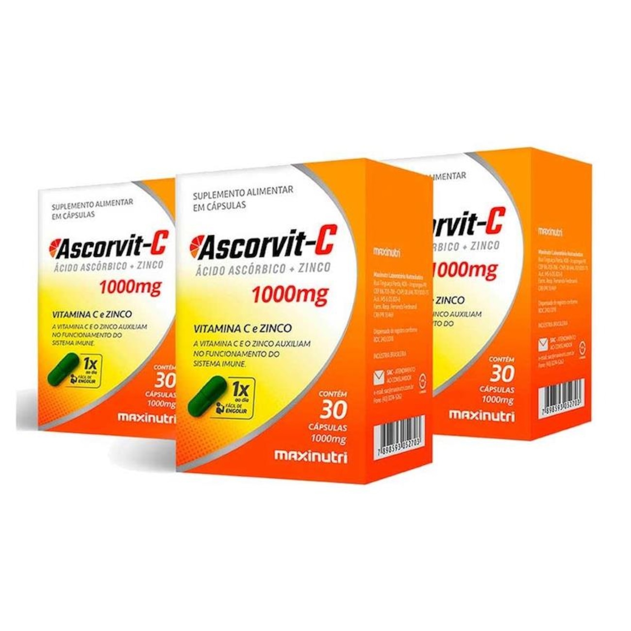 Kit Ascorvit Maxinutri Fonte de Vitamina C 1000Mg + Zinco - 30 Cápsulas ...