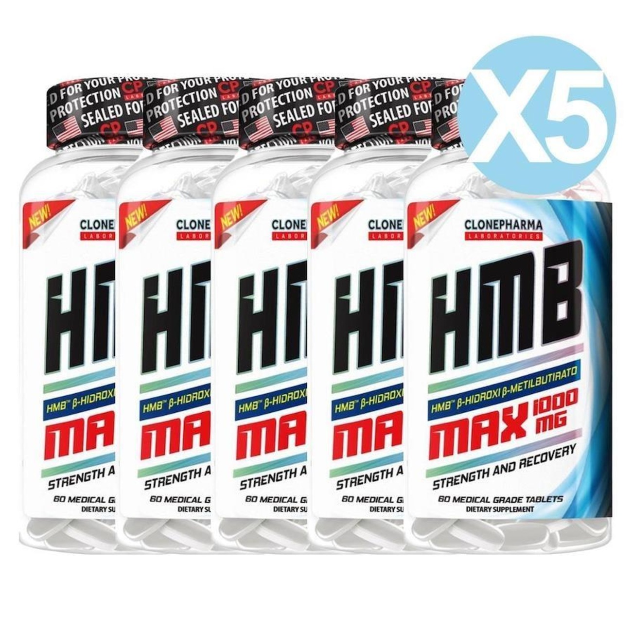 Kit HMB Max 1000mg Clone Pharma - 60 Tabletes - 5 Unds | Centauro