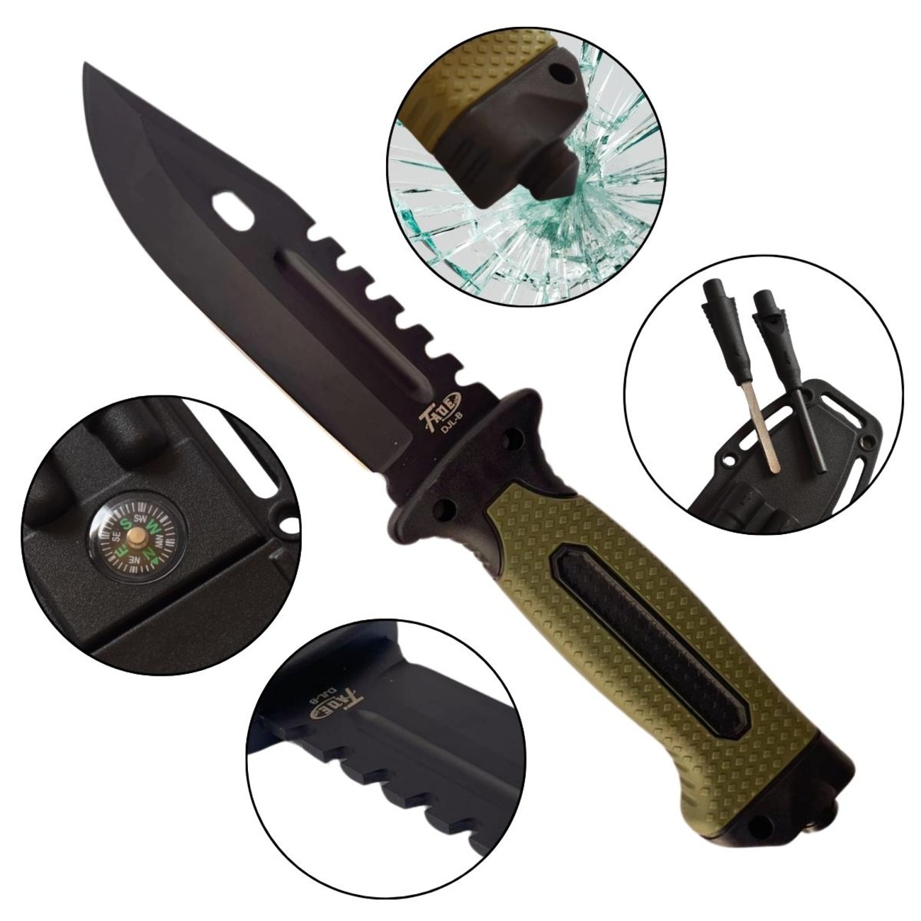 Faca Tática Militar Taue Bainha Apito Bussola Pederneira Amolador ...