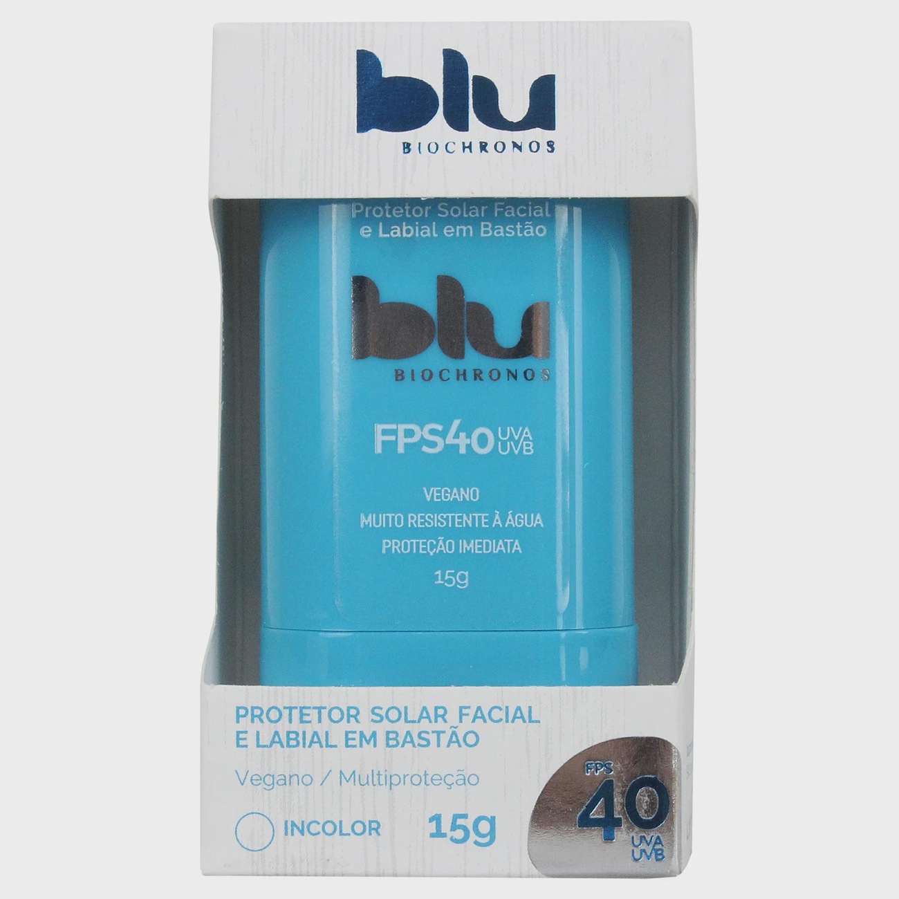 Protetor Solar Facial e Labial BLU Biochronos FPS 40 Incolor 15g | Centauro