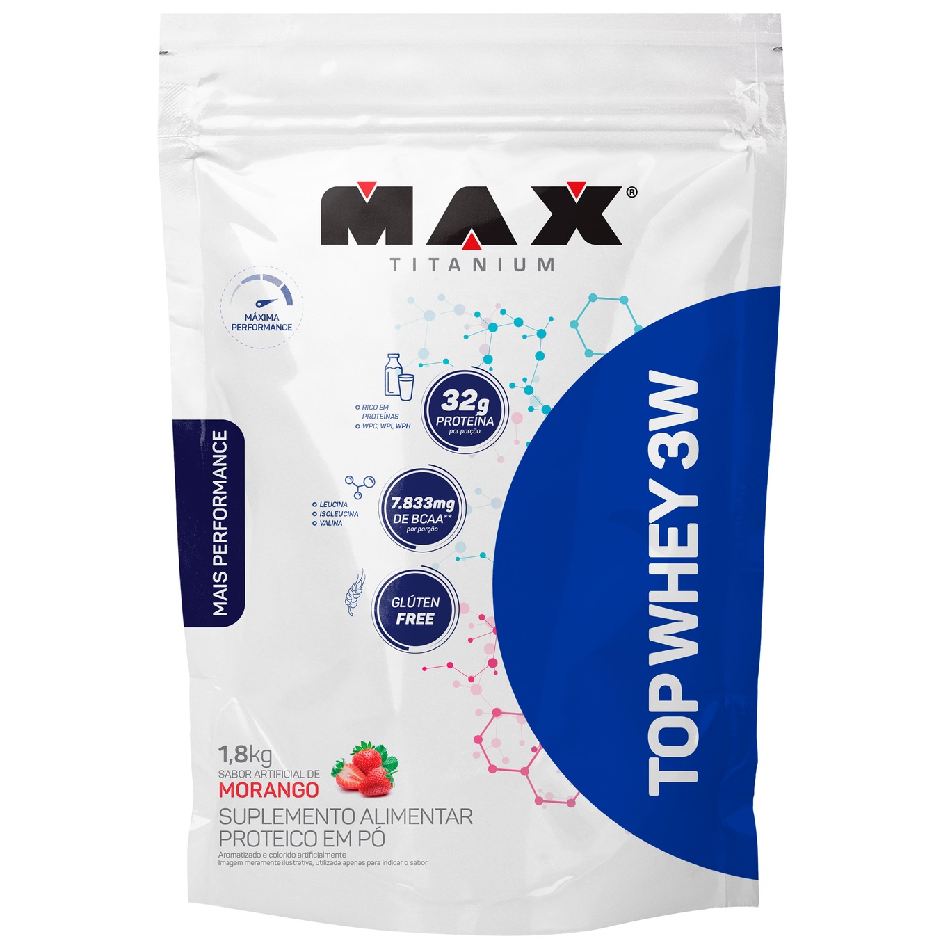 Whey Protein Max Titanium Morango Top 3W Refil - 1.8kg | Centauro