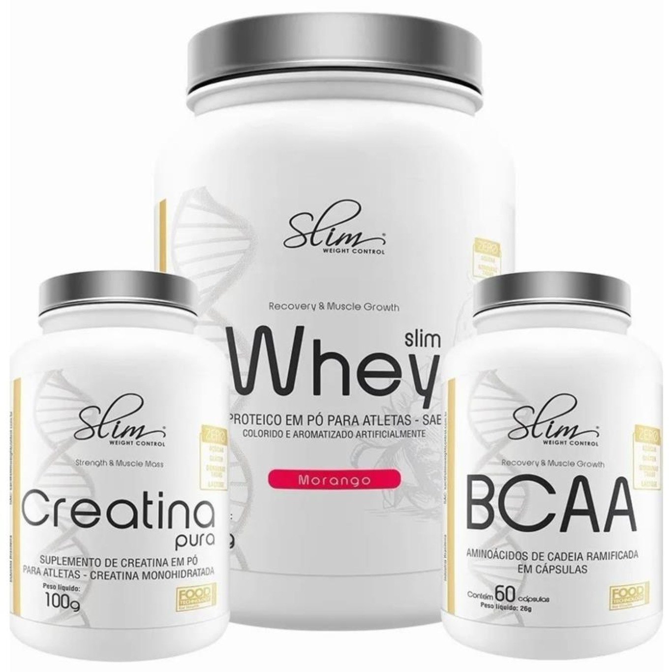 Kit Whey Protein Slim Weight Control Morango - 900g + BCAA + Creatina ...