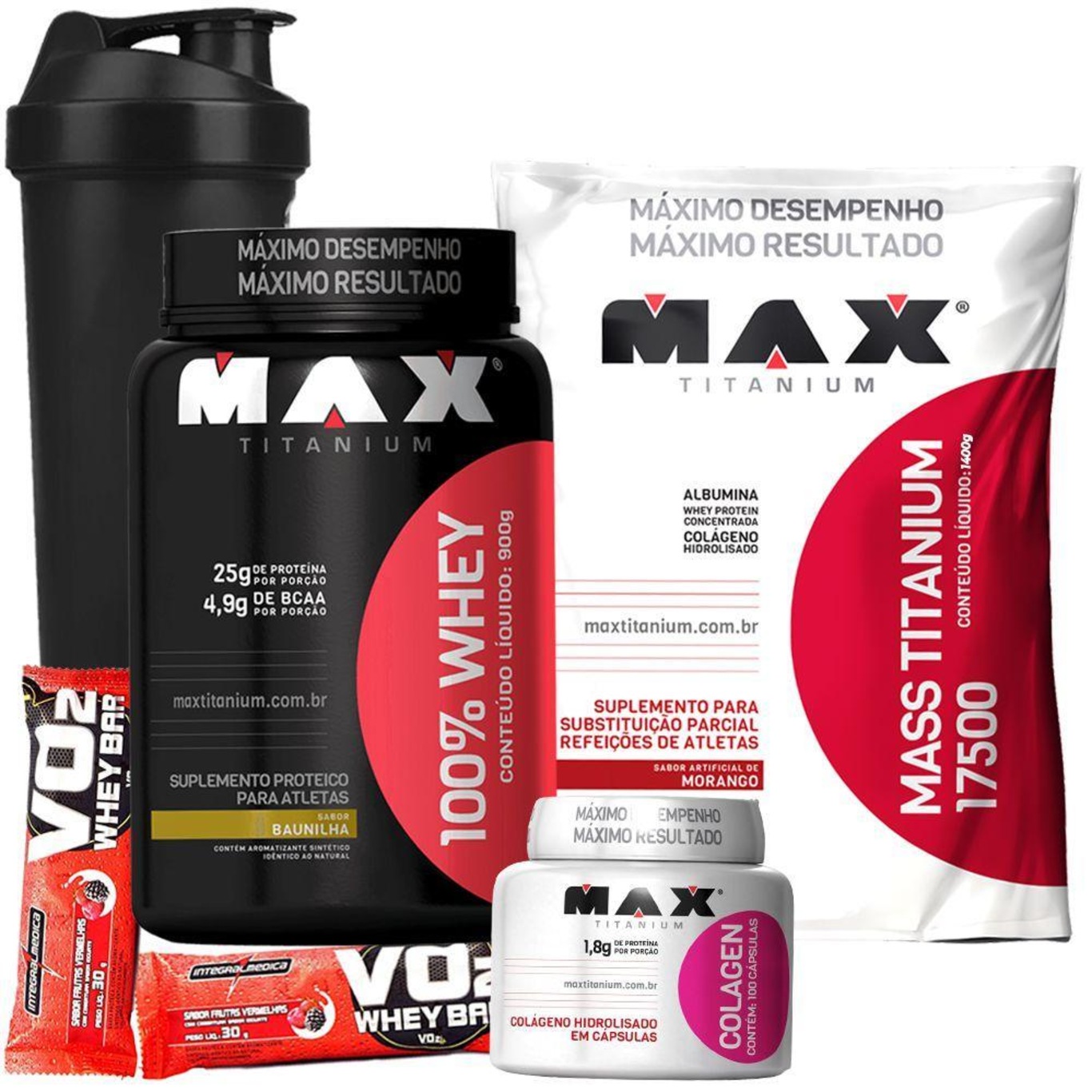 Kit com 1x 100% Whey Protein Max Titanium 900g + Massa Titanium 17500 1 ...