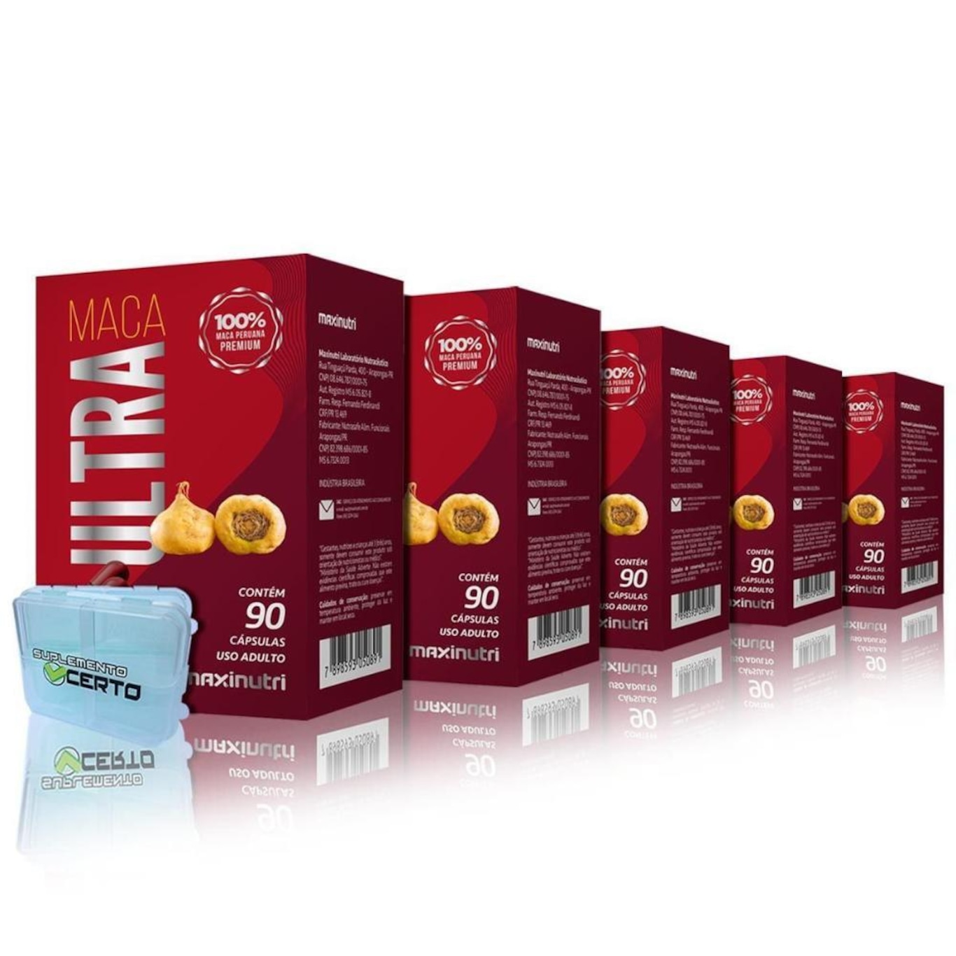 Kit 5x Maca Ultra Maxinutri - 2000mg - 90 caps + Porta Cápsulas | Centauro