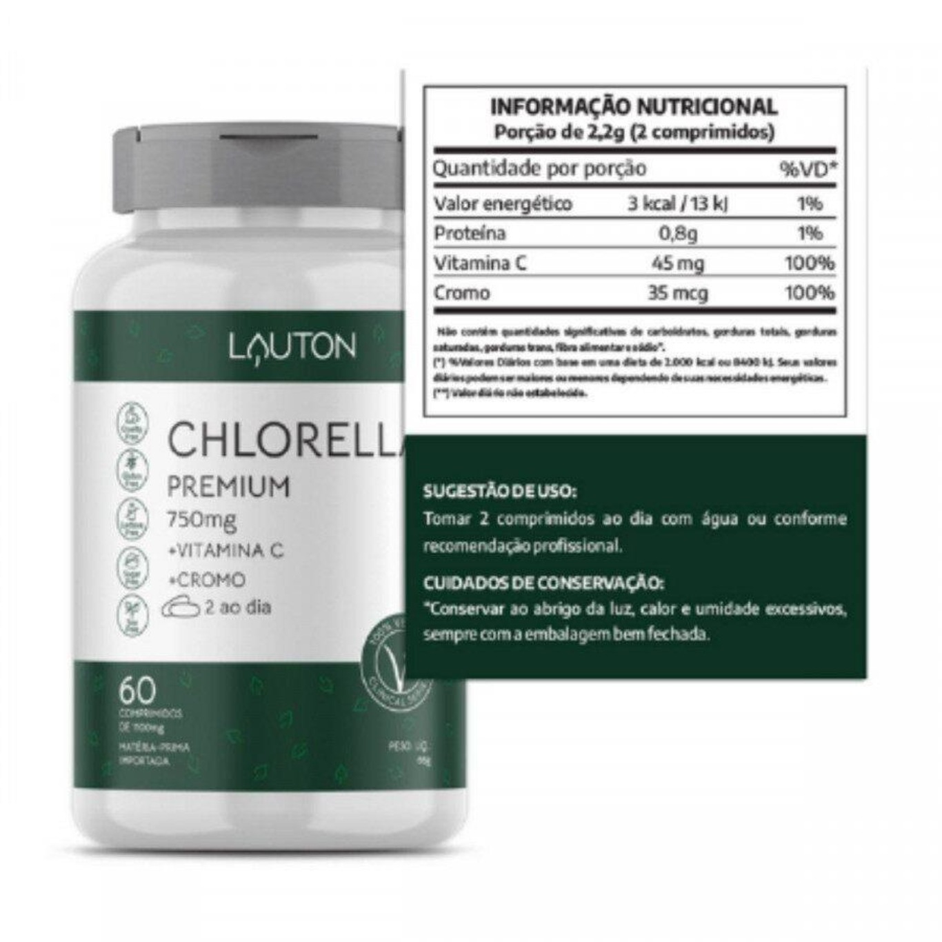 Kit com 3 Chlorella Premium Lauton (Clorela + Vit C + Cromo) - 180 ...