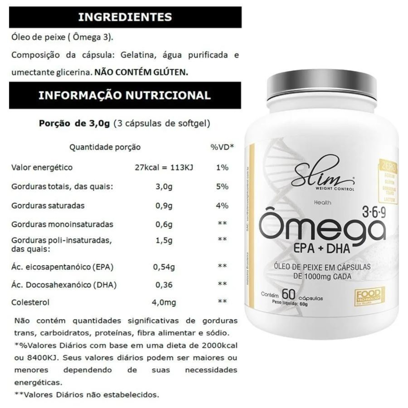 Ômega 3 Epa + DHA Slim Weight Control - 60 Cápsulas em Promoção | Centauro