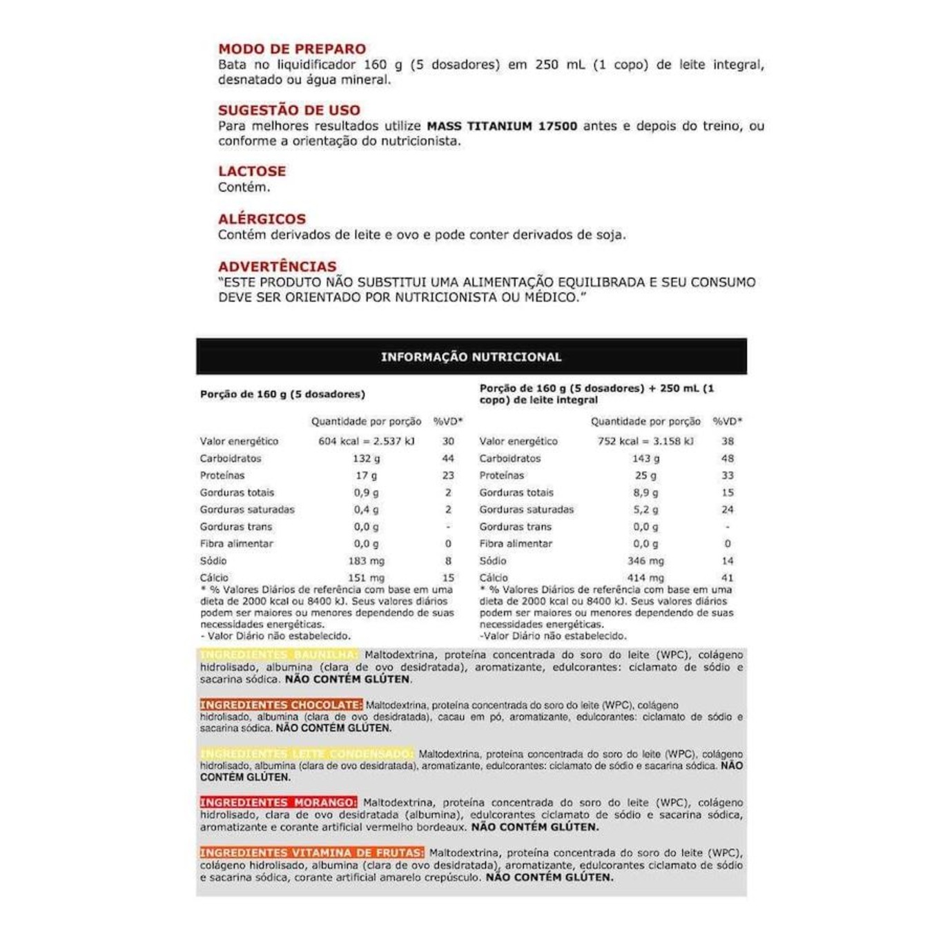 Mass Max Titanium 17500 Refil - 1,4 Kg - Baunilha - | Centauro