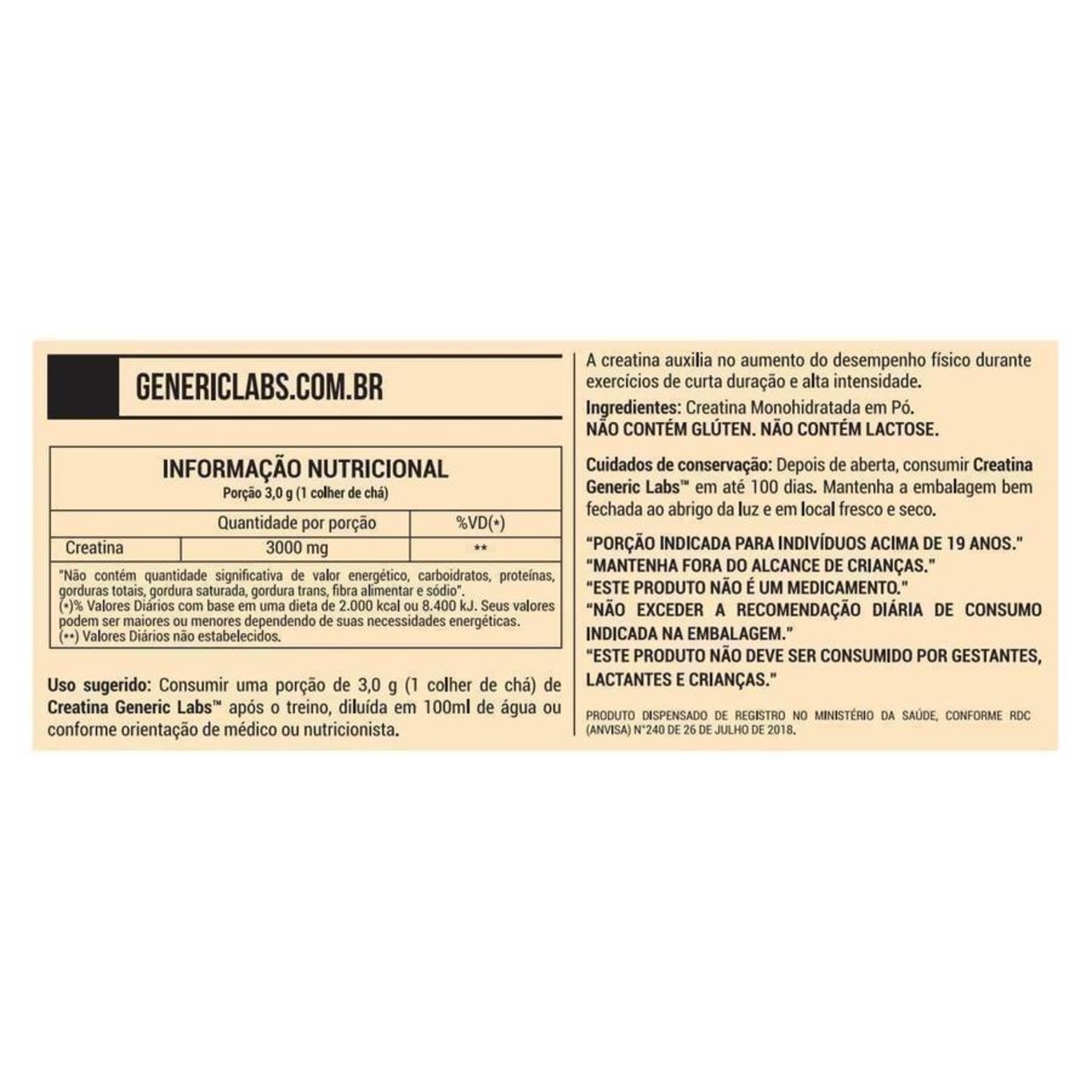 Creatina Generic Labs Refil - 300g | Centauro