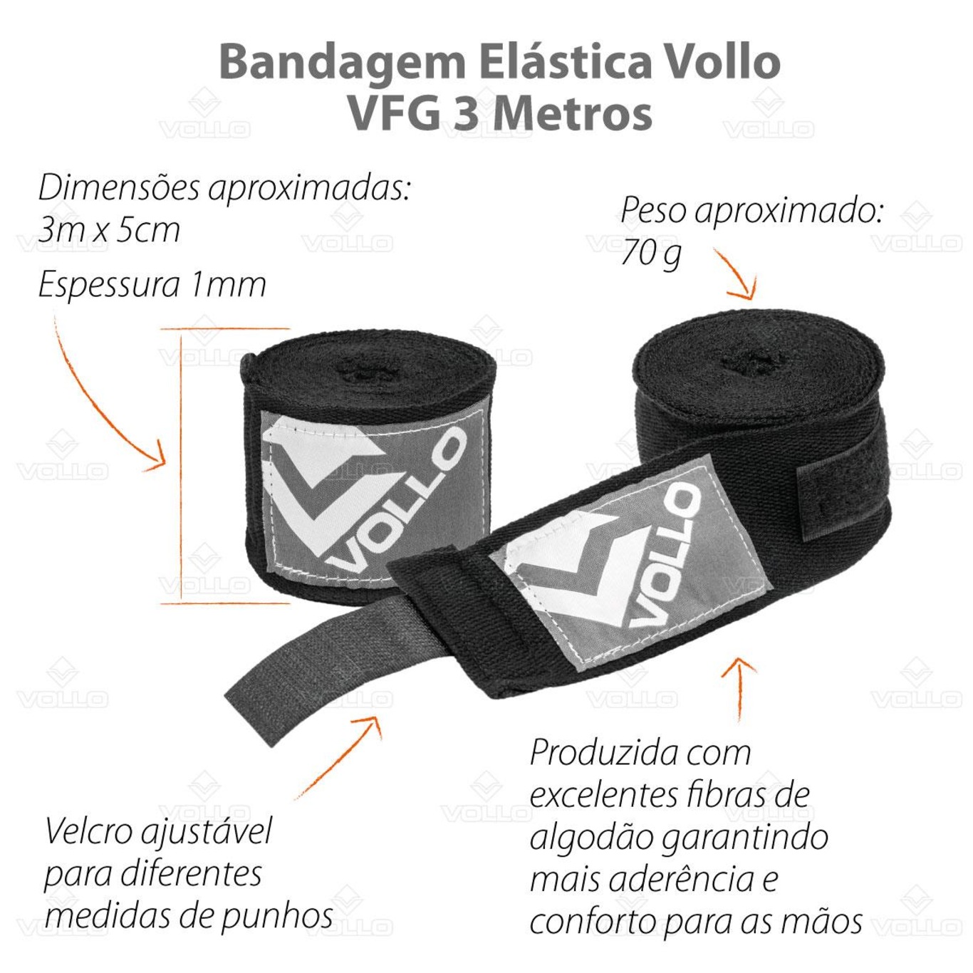 Bandagem Elástica Vollo Boxe Muai Thai - 3 metros | Centauro