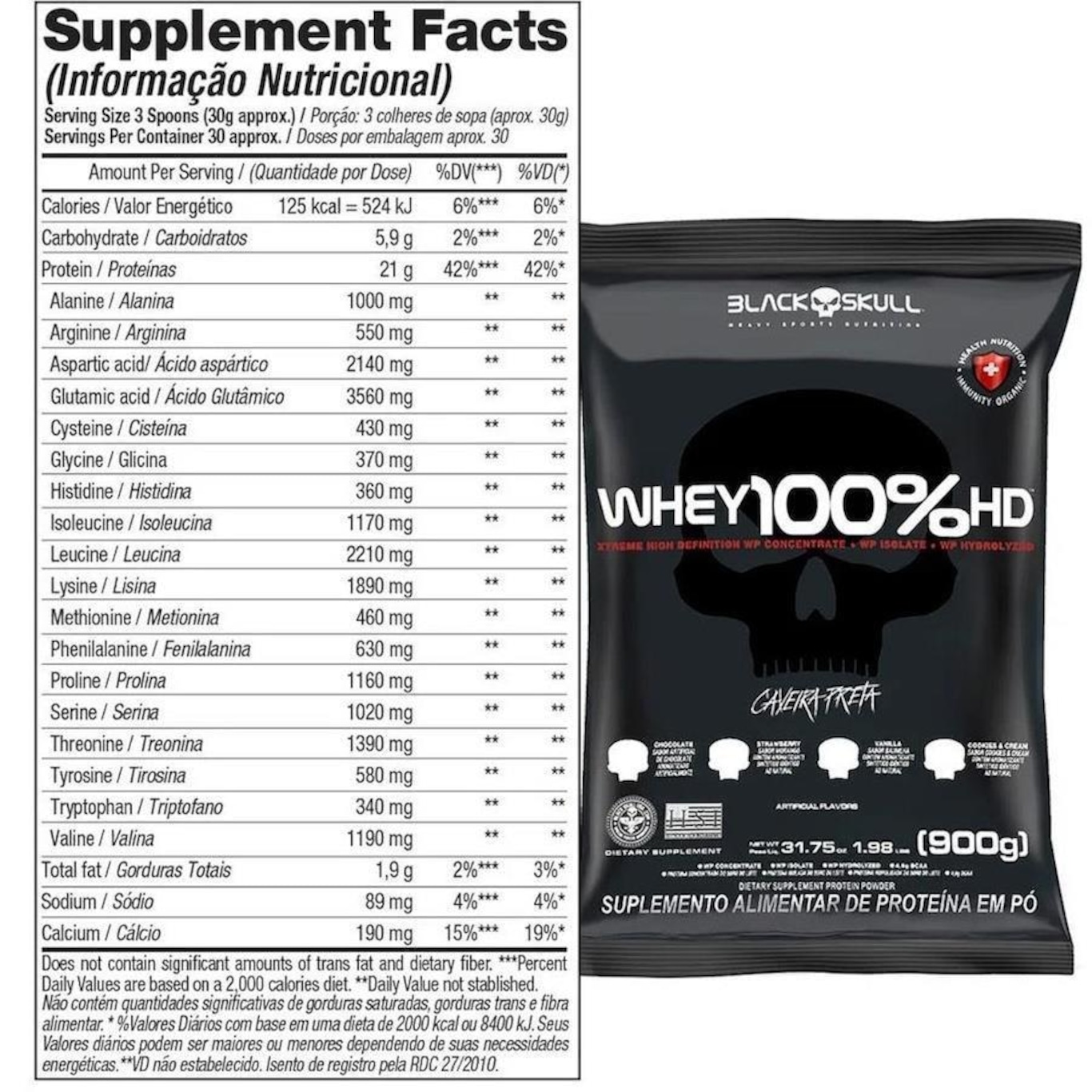 Refil Whey 100% Hd Black Skull - Baunilha - 900g | Centauro