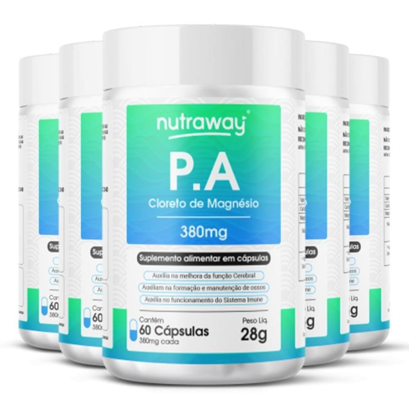 Kit P.A Cloreto de Magnésio Nutraway - 60 cápsulas - 5 Unidades | Centauro