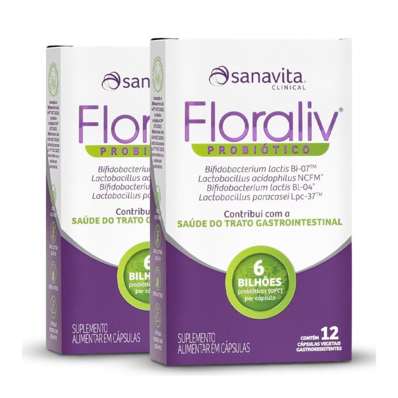 Kit Probiótico Sanavita Floraliv Vegetais - 12 Cápsulas - 2 Unidades ...
