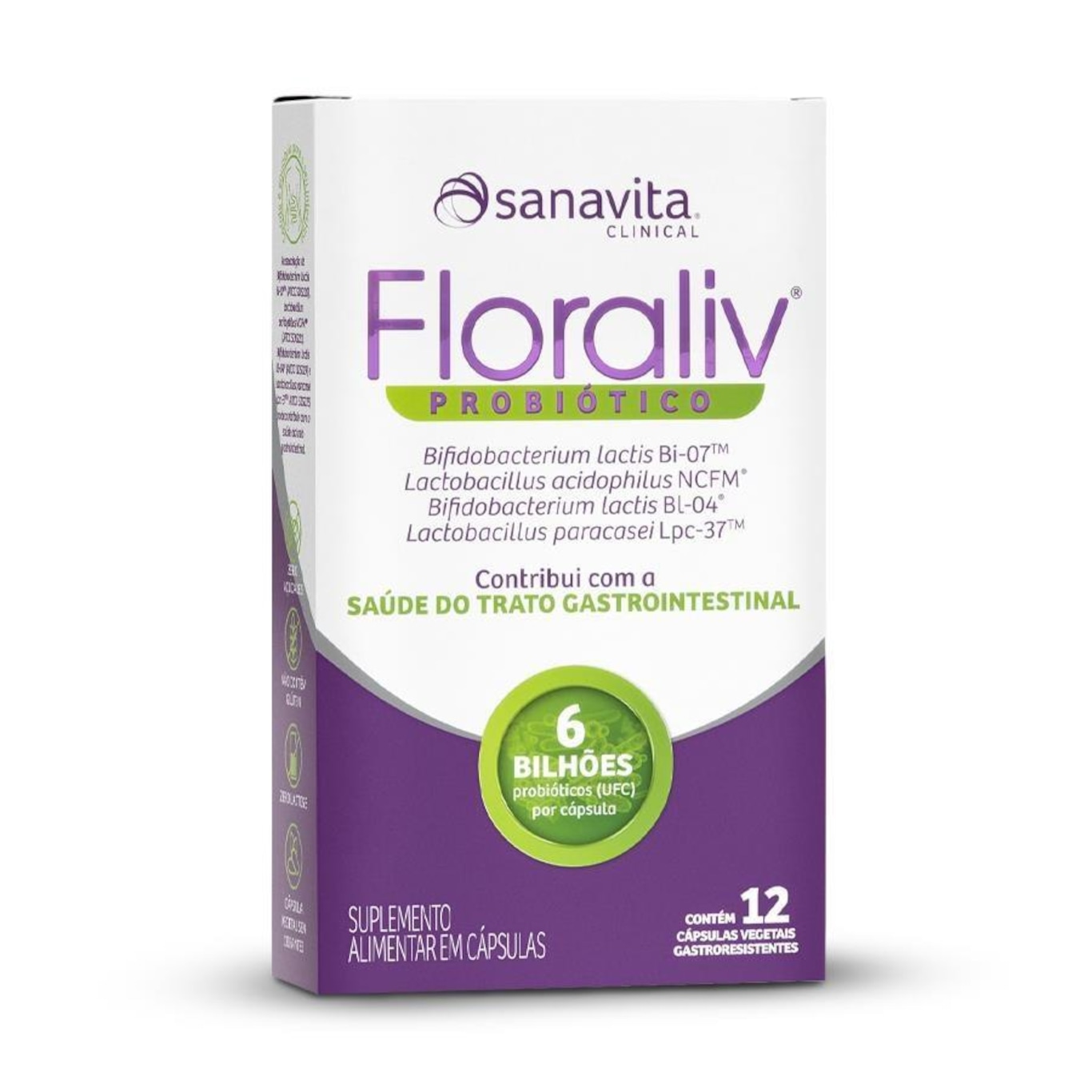 Kit Probiótico Sanavita Floraliv Vegetais - 12 Cápsulas - 2 Unidades ...