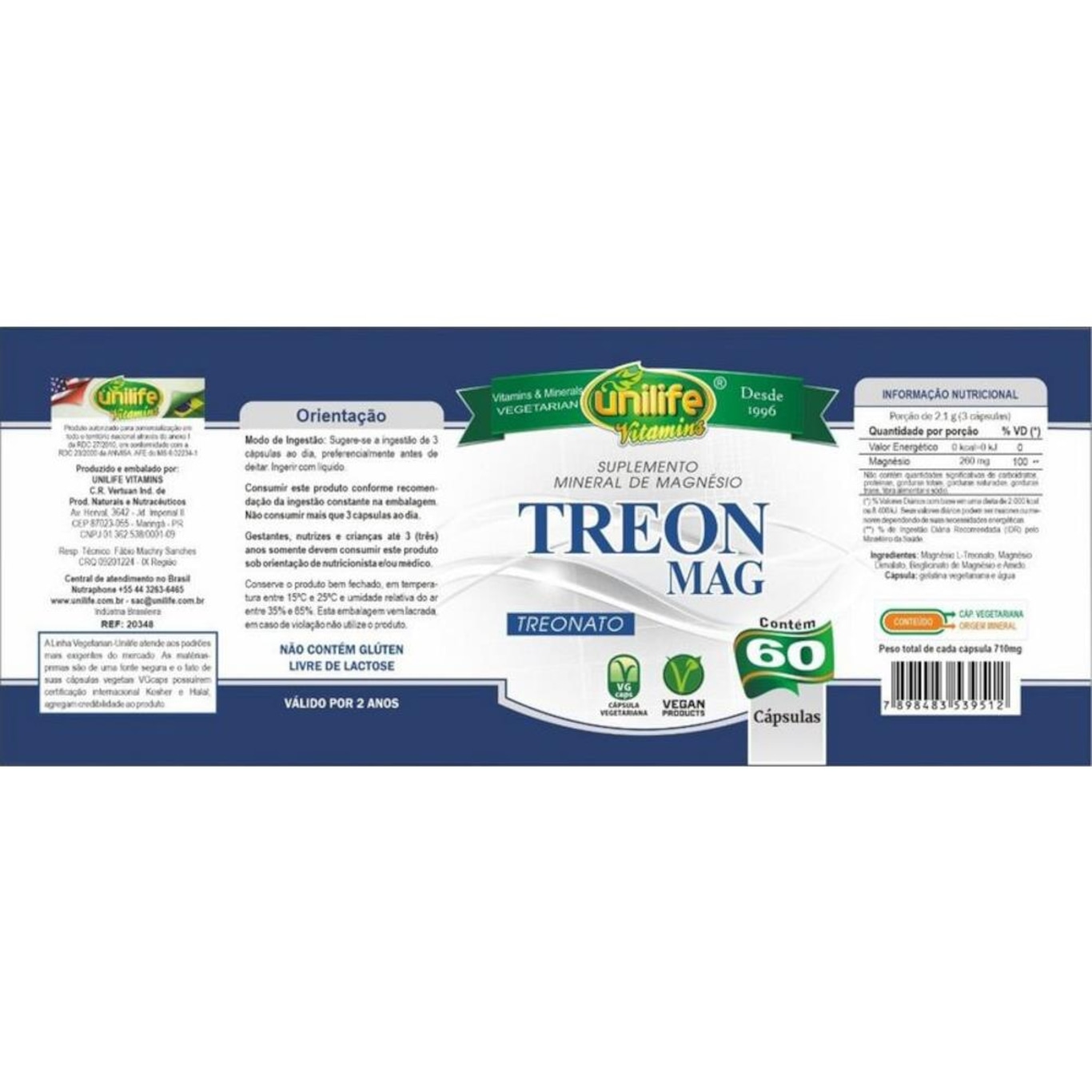 Treon Mag Unilife Magnésio Treonato - 60 Cápsulas | Centauro