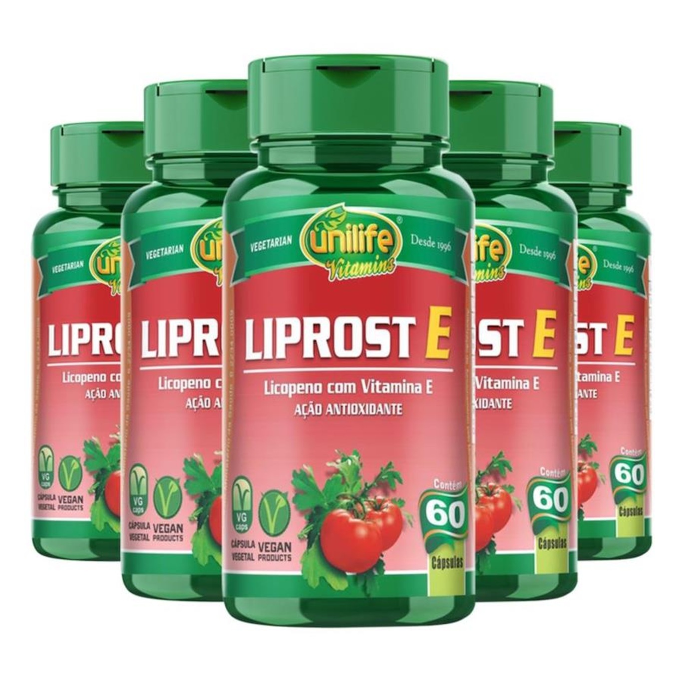 Kit 5 Liprost''''E licopeno com Vitamina E Unilife - 60 cápsulas - 5 ...