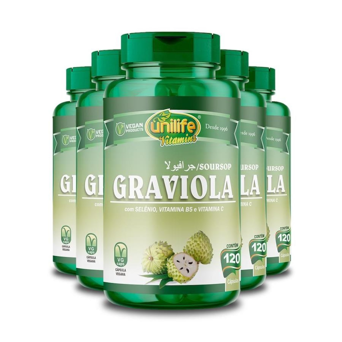Kit 5 Graviola 500mg Unilife - 120 Cápsulas - 5 Unds | Centauro