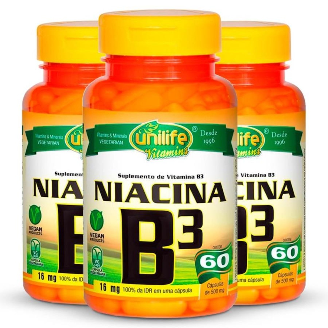 Kit de Vitamina B3 Niacina - 60 cápsulas - 3 unidades Unilife | Centauro