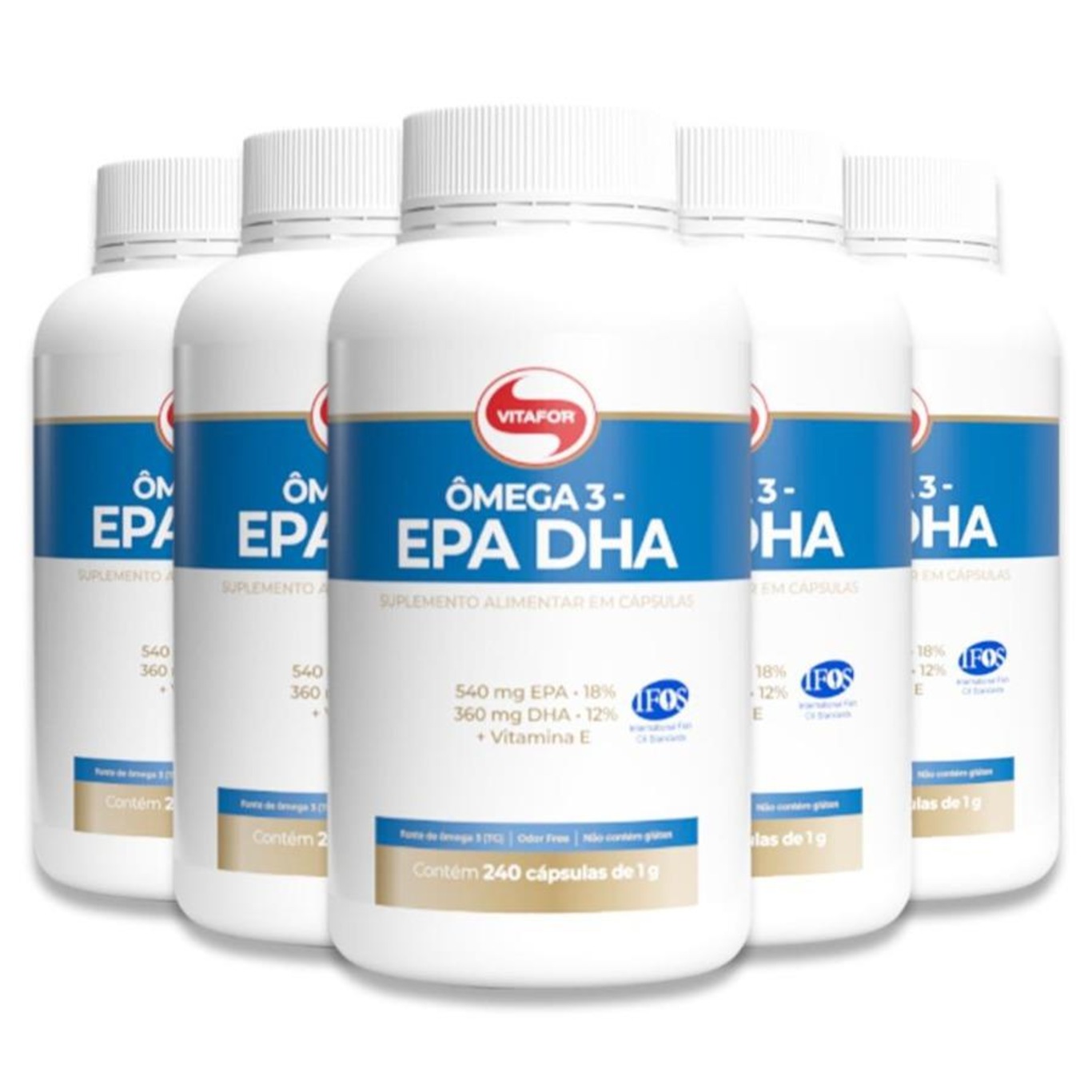 Kit de 5 Ômega 3 EPA DHA 1g Vitafor 240 cápsulas | Centauro