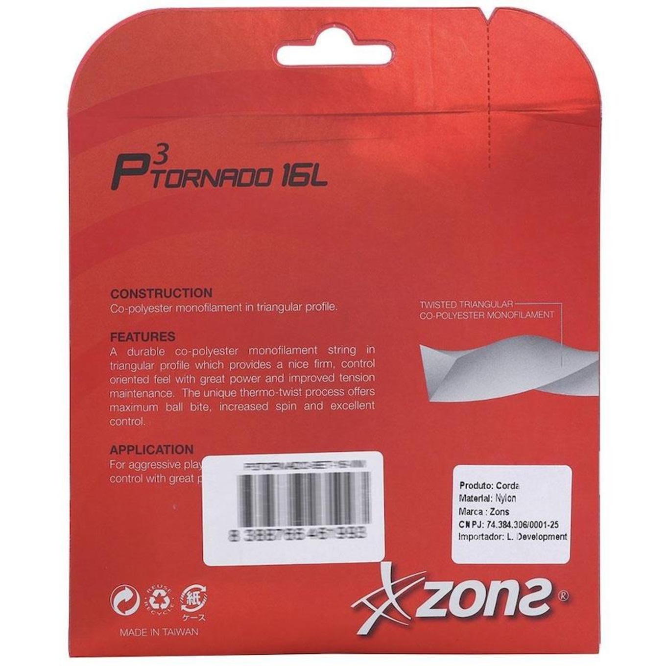 Corda para Raquete de Tênis Zons P3 Tornado 16L 1.25mm - Set Individual | Centauro