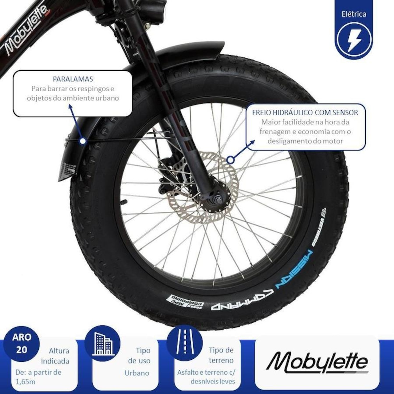 Bicicleta Elétrica - Aro 20 - Caloi Mobylette 350W - Freio Hidráulico a ...