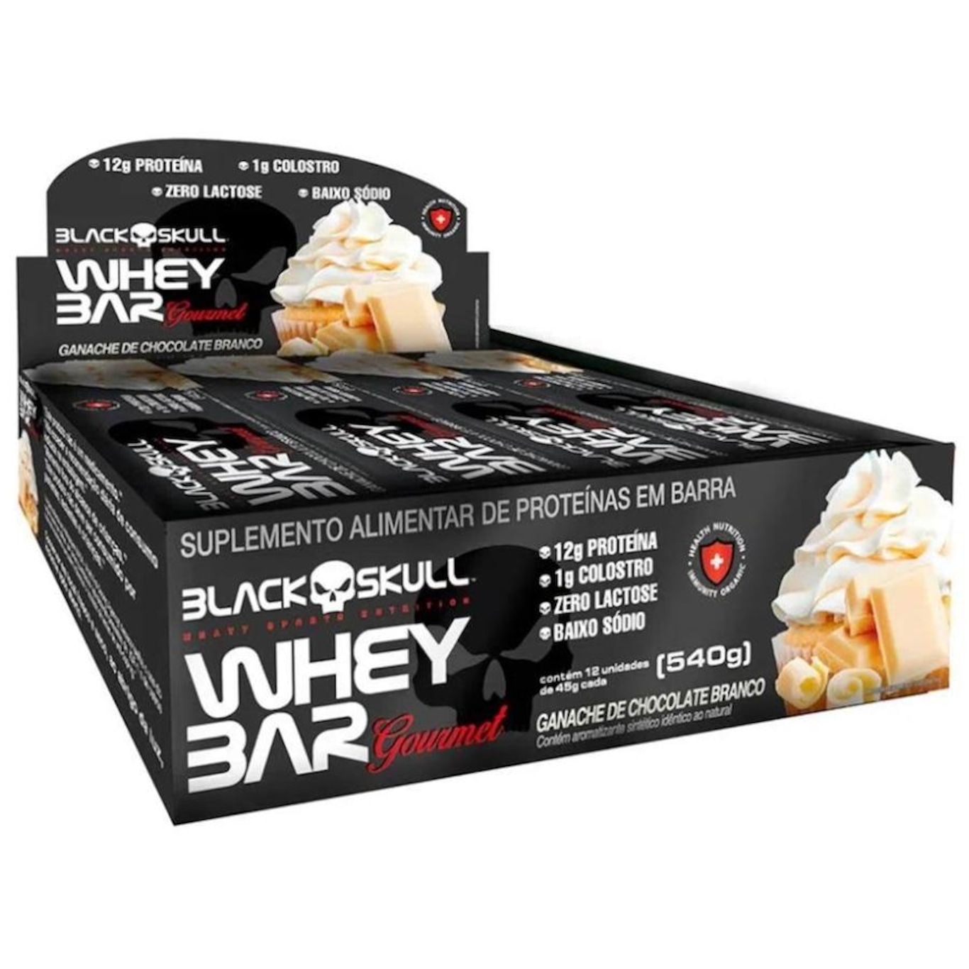 Barra de Proteina Black Skull Whey Bar Gourmet Zero Lactose Colostro ...