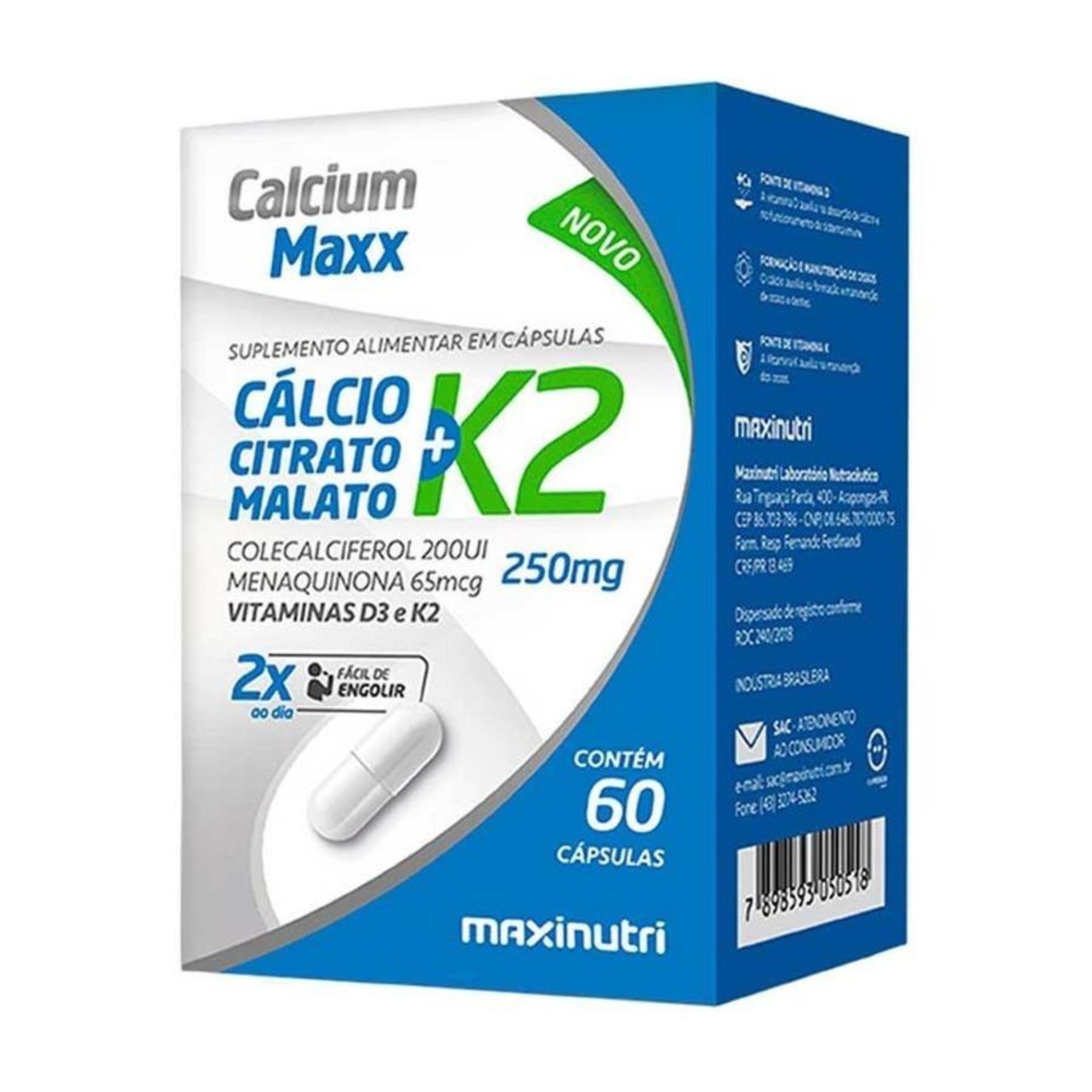 Calcium Maxinutri Maxx Cálcio Citrato Malato K2 - 60 Cápsulas | Centauro