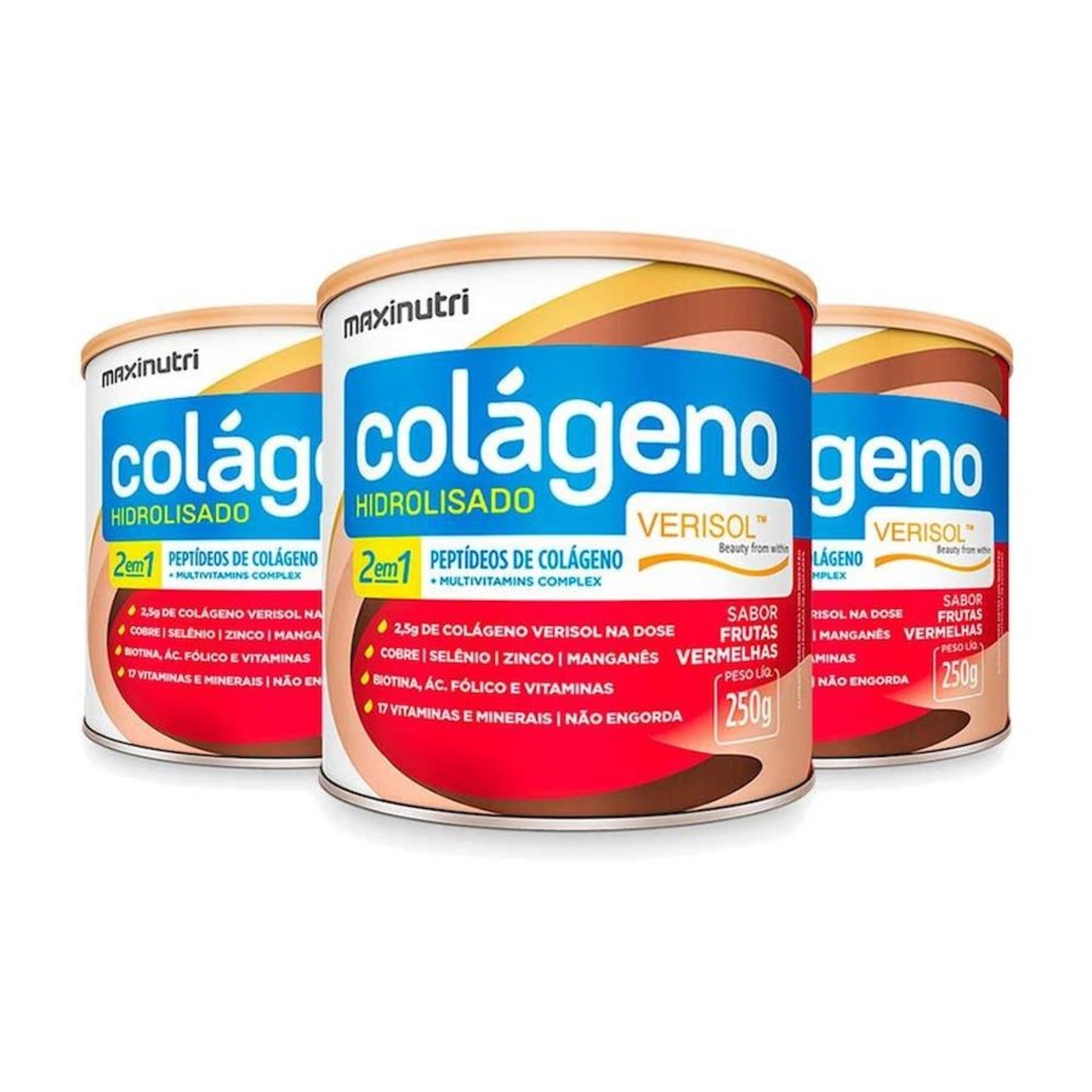 Kit 03 Colágeno Verisol Lata Frutas Vermelhas Maxinutri - 250g | Centauro