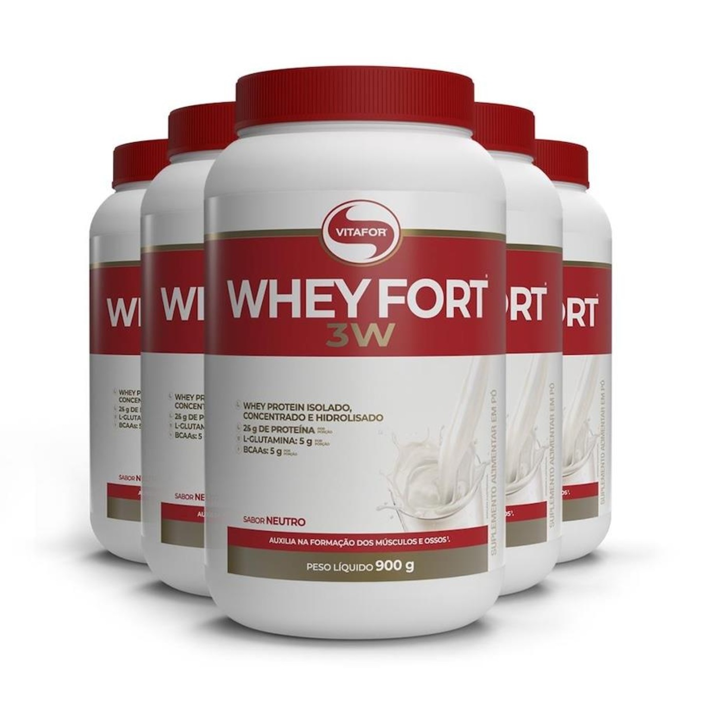 Kit Whey Fort 3W Vitafor - Neutro - 900g - 5 unidades | Centauro