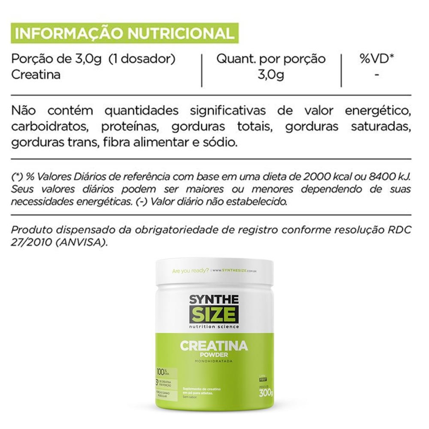 Creatina 100% Pura Monohidratada Synthesize - 300g | Centauro