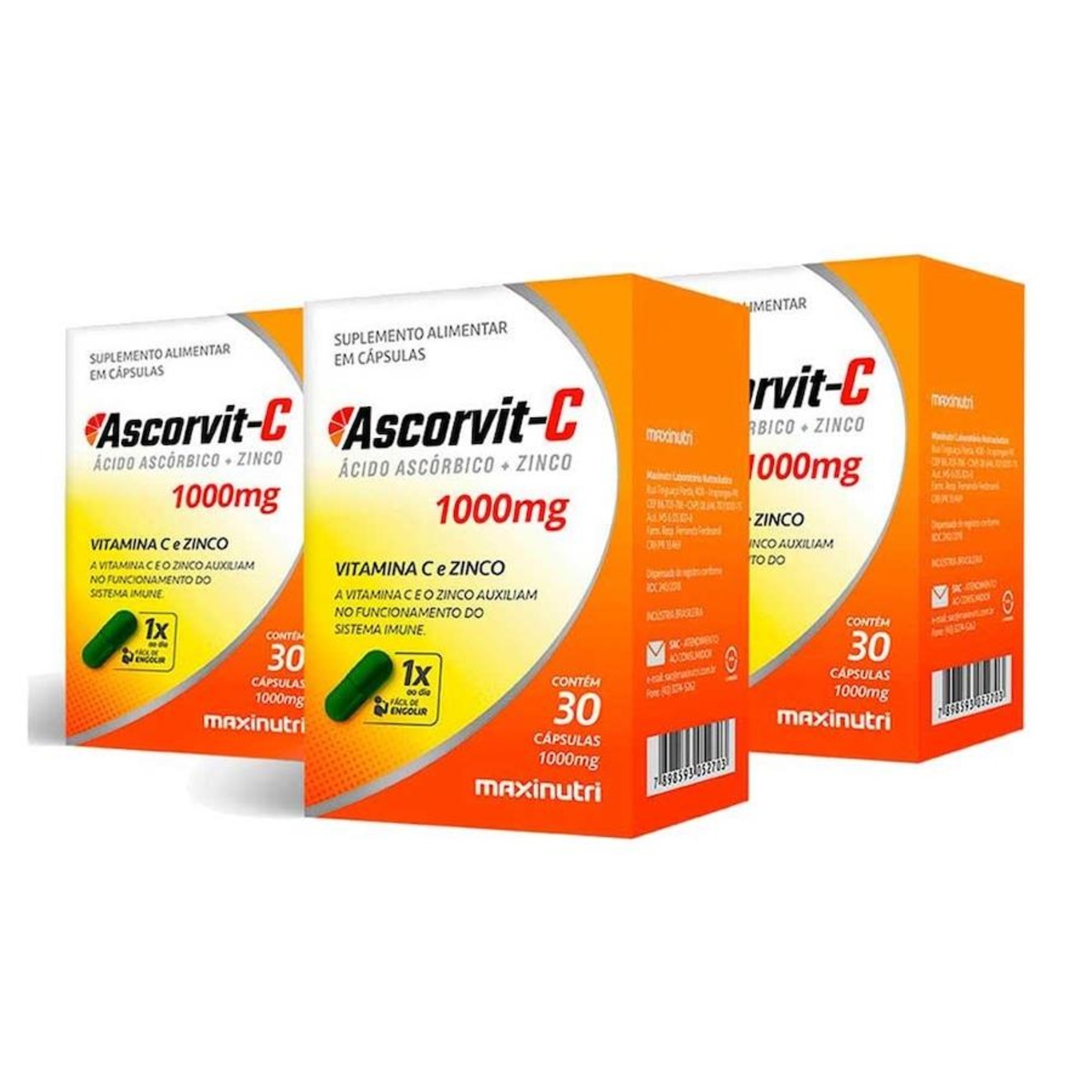 Kit Ascorvit Maxinutri Fonte de Vitamina C 1000Mg + Zinco - 30 Cápsulas ...