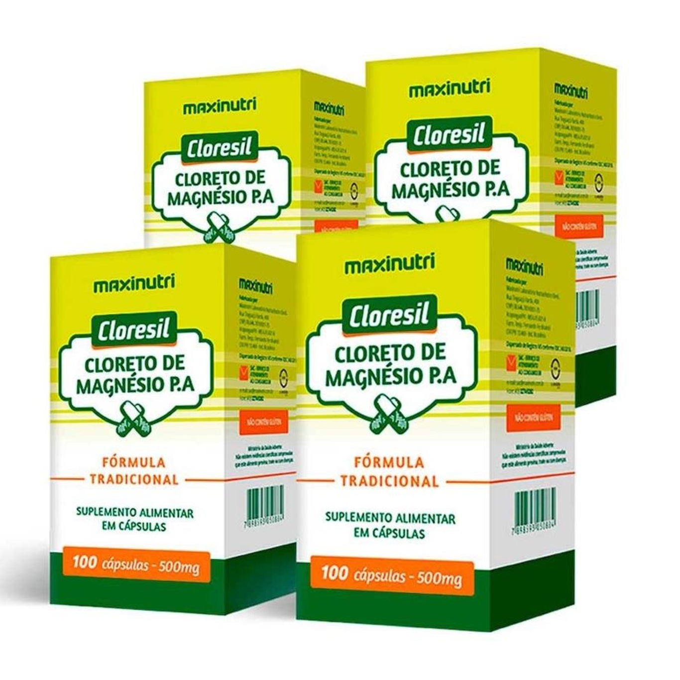 Kit de Cloresil Cloreto Magnésio P.A 500mg - 100 Cápsulas - 4 Unds | Centauro