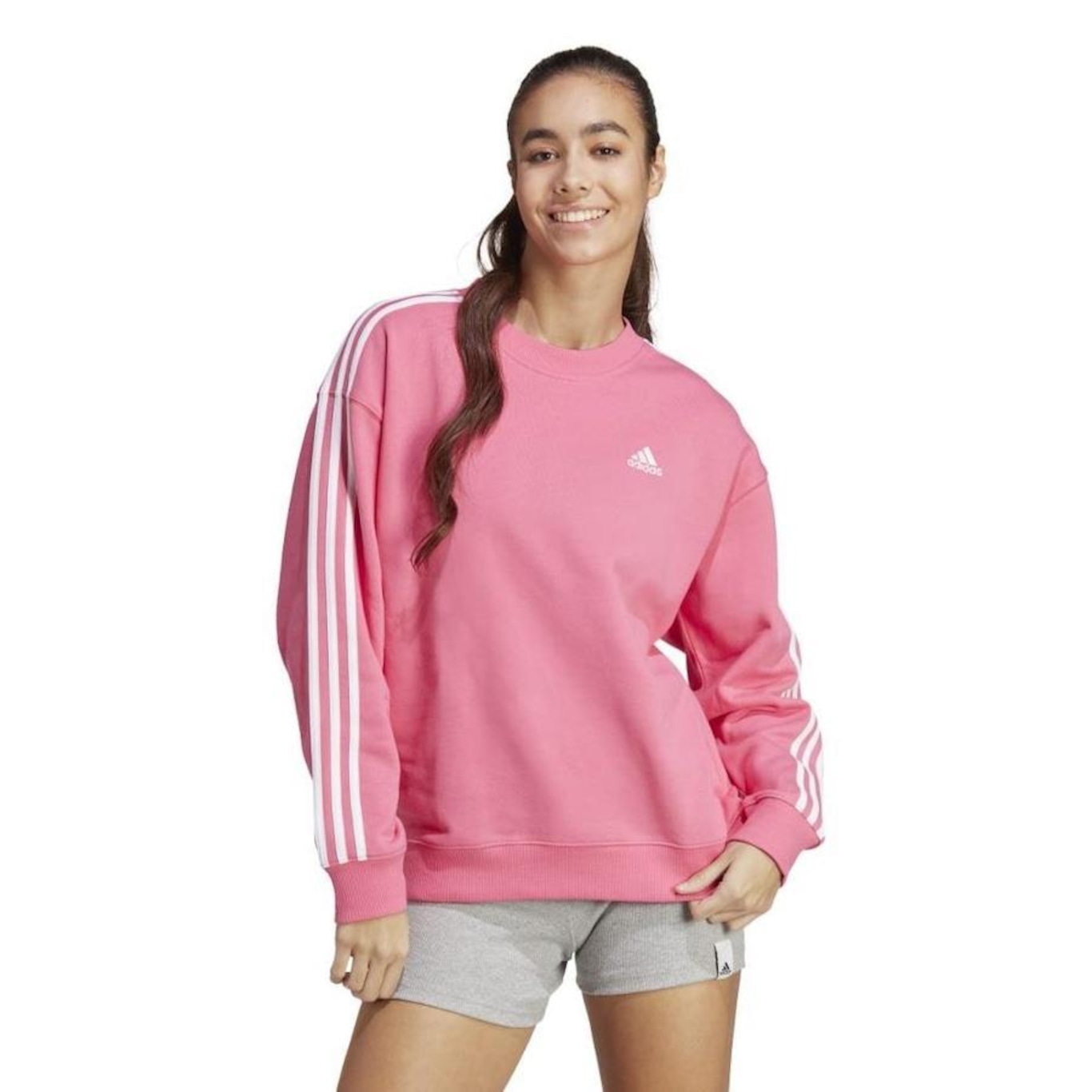 Blusão de Moletom sem Capuz adidas Essentials 3-Stripes - Feminina ...