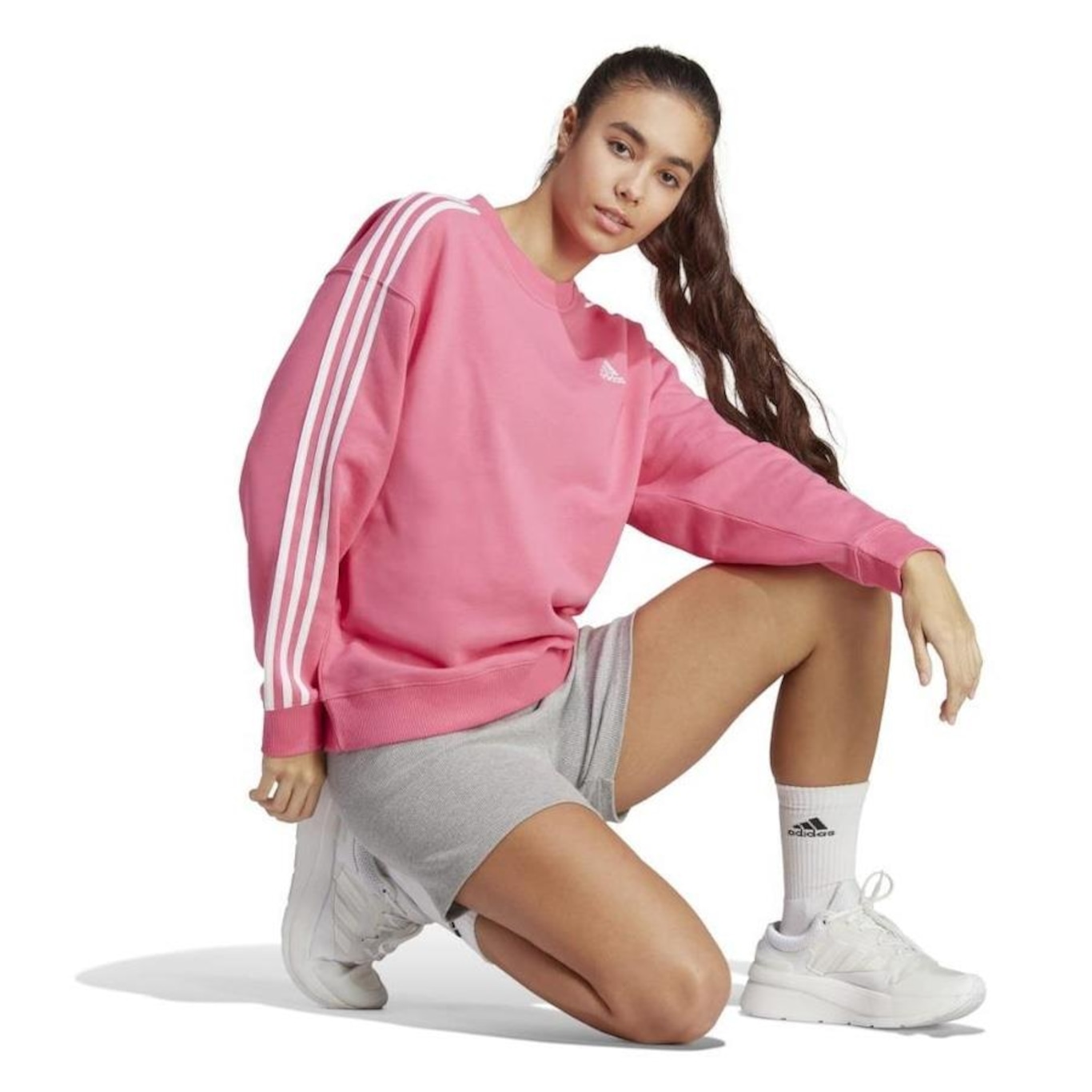 Blusão de Moletom sem Capuz adidas Essentials 3-Stripes - Feminina ...