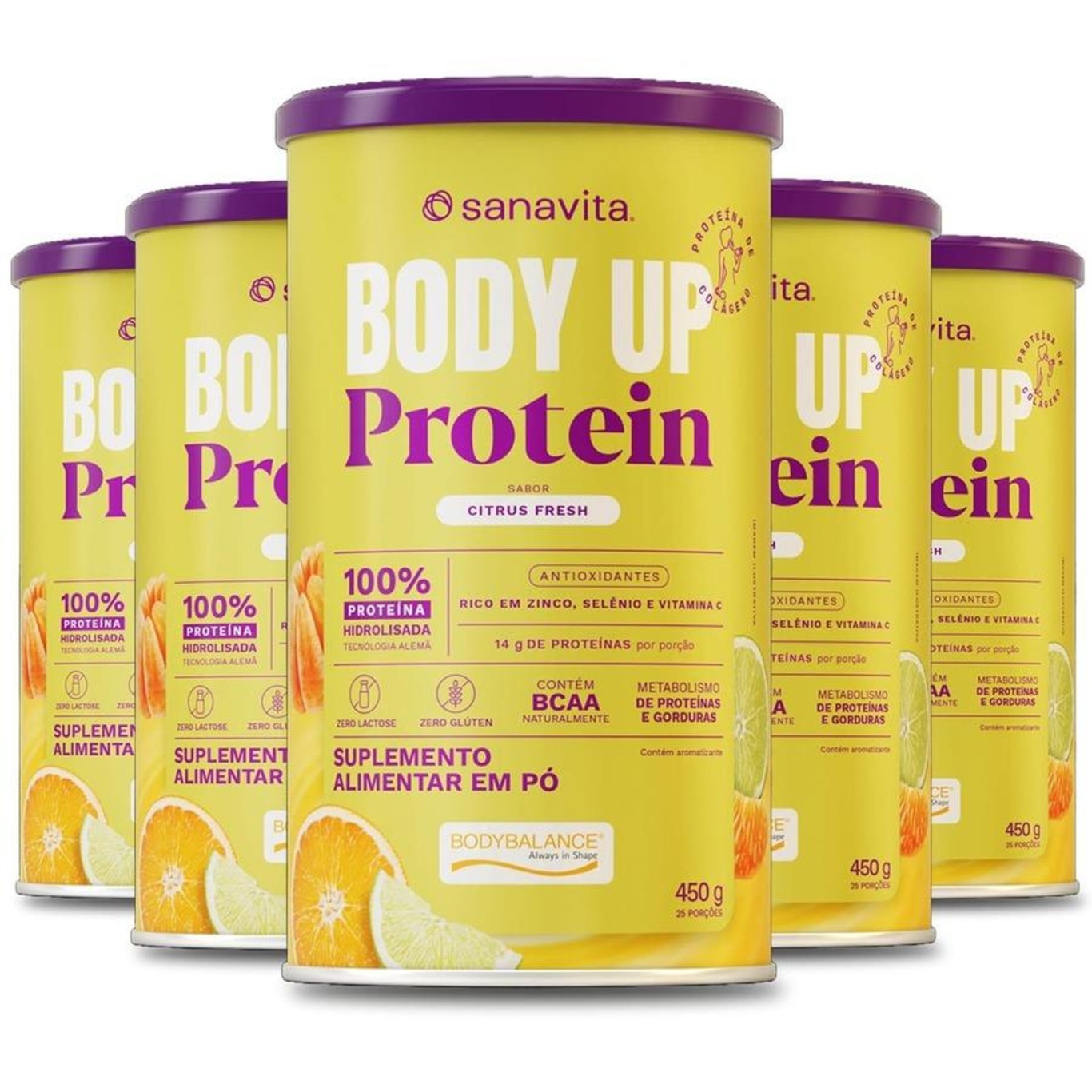 Kit 5 Body Up Protein Sanavita Frutas Cítricas 450g | Centauro